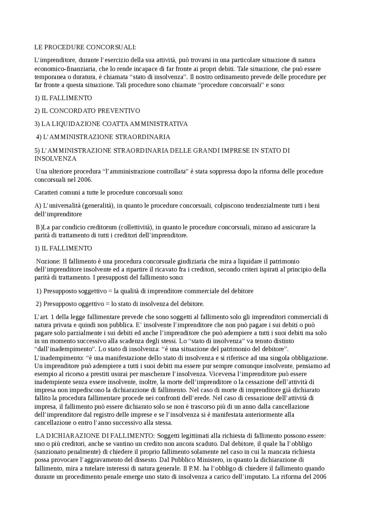 Procedure Concorsuali Docsity