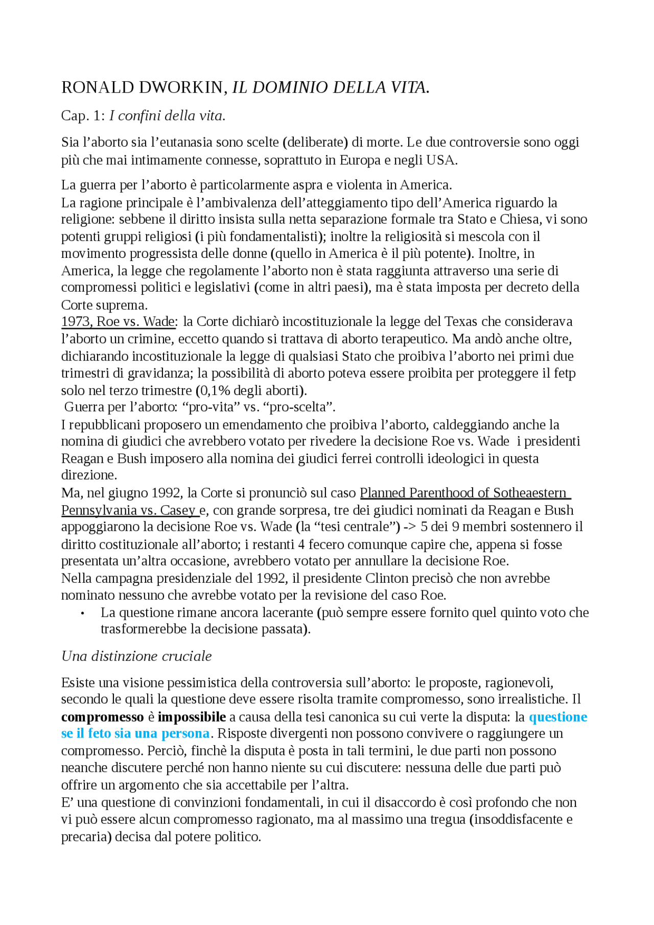 Il Dominio Della Vita Ronald Dworkin Docsity