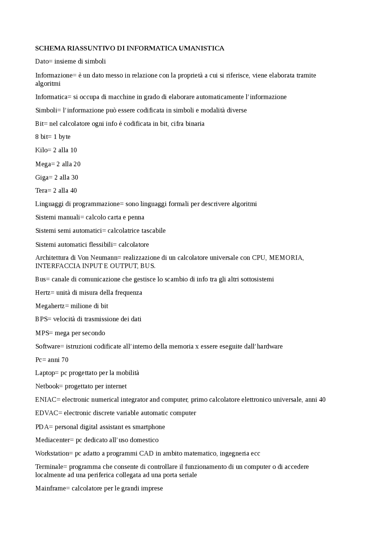 Schema Informatica Umanistica Schemi E Mappe Concettuali Di Elementi