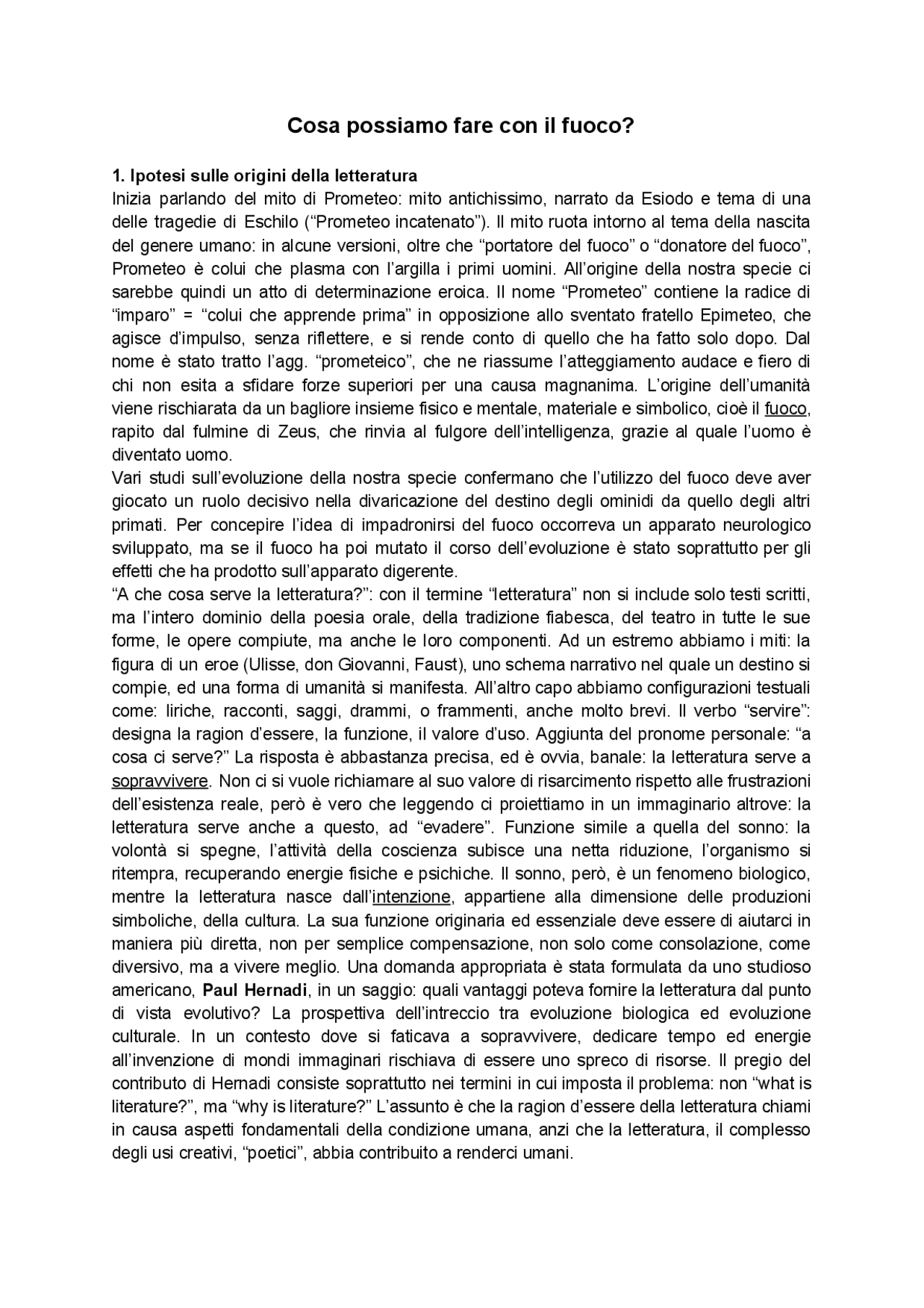 Riassunto Cosa Possiamo Fare Con Il Fuoco Barenghi Docsity