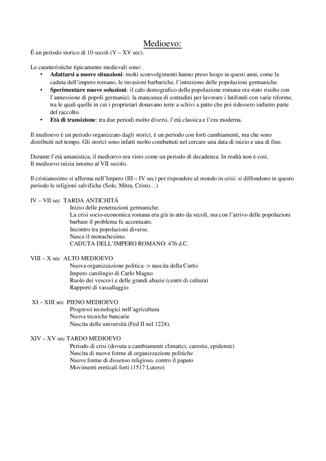 Introduzione Al Medioevo Docsity