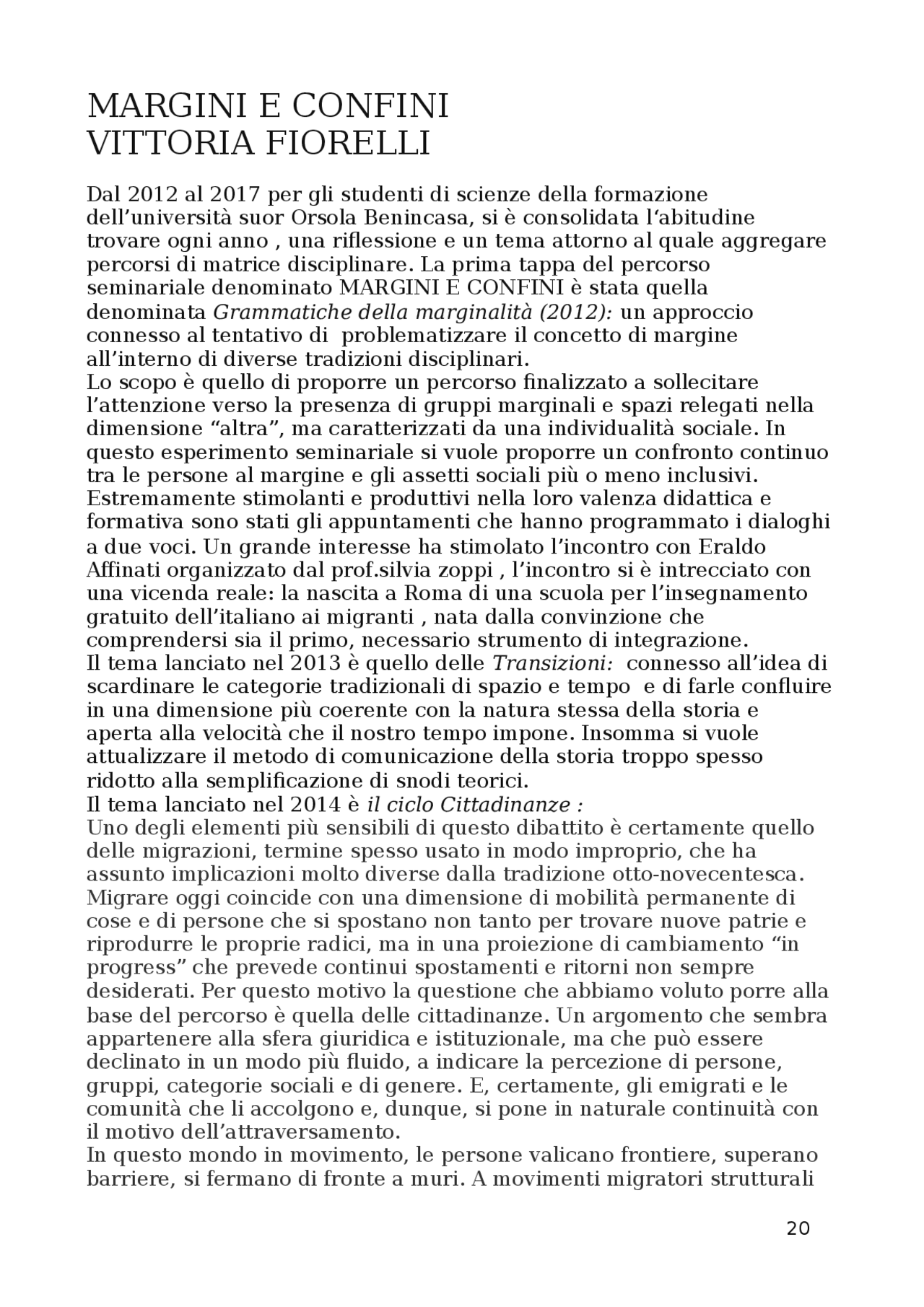 Riassunto Margini E Confini Vittoria Fiorelli Docsity