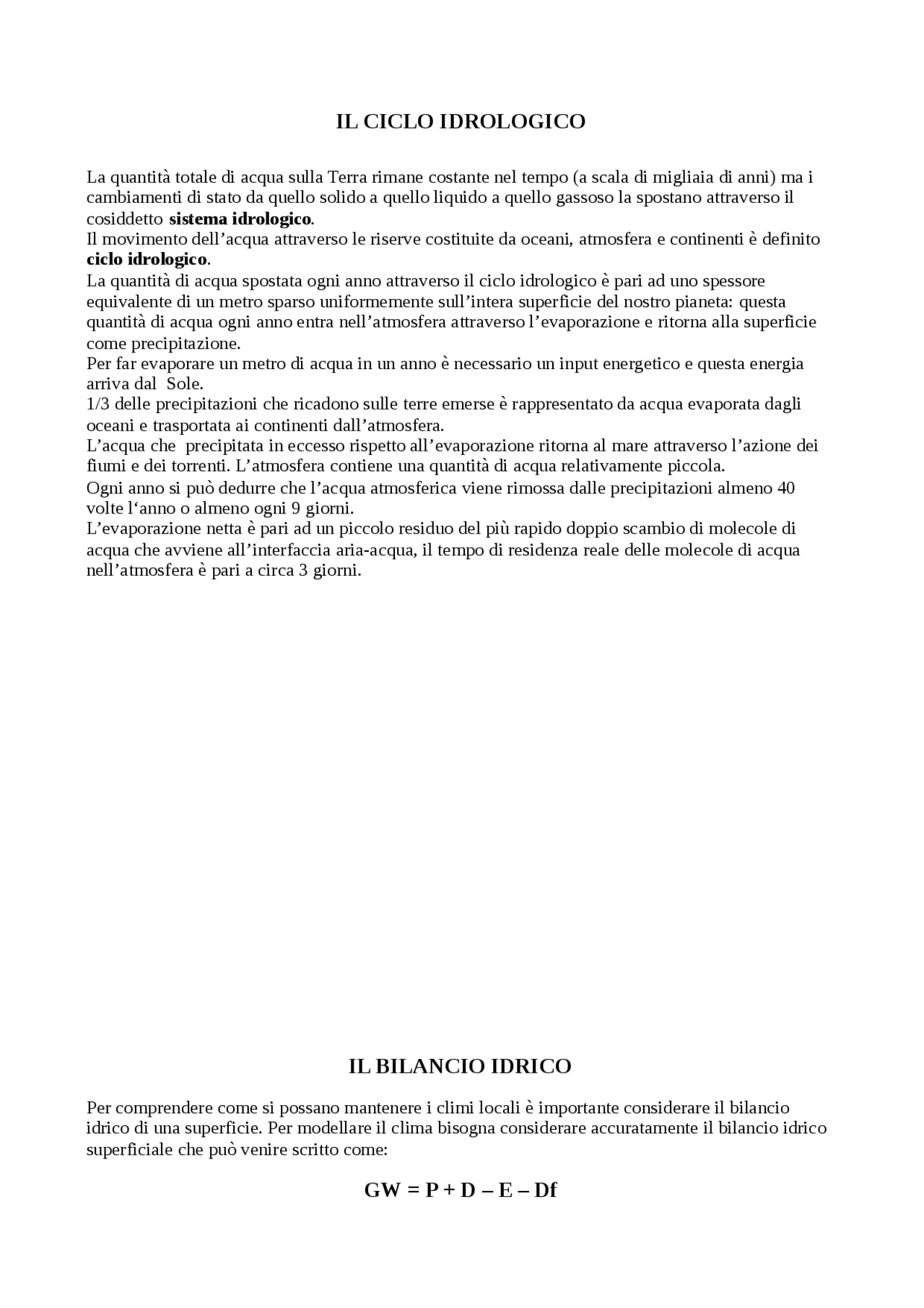 Ciclo idrologico in tutte le sue forme - Docsity