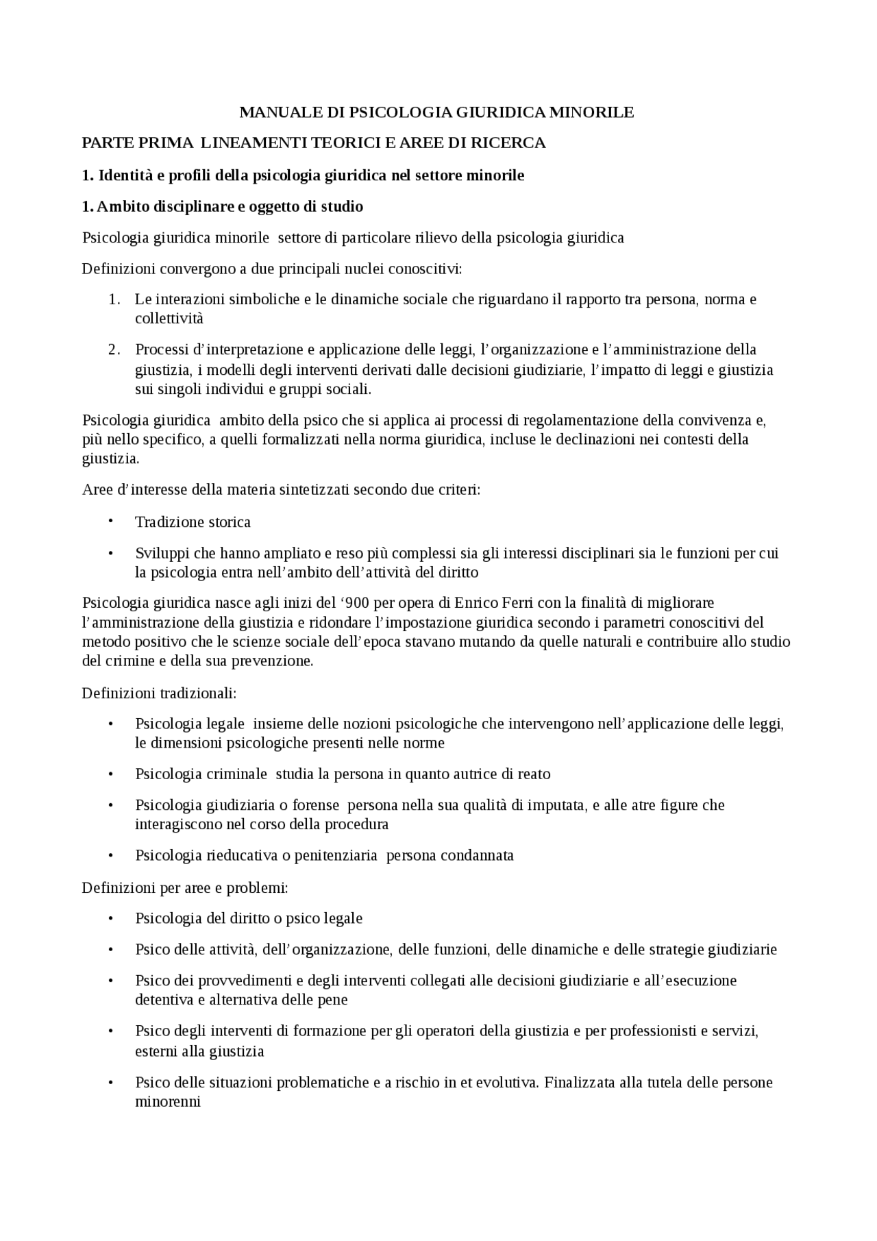 Manuale Di Psicologia Giuridica Minorile Docsity