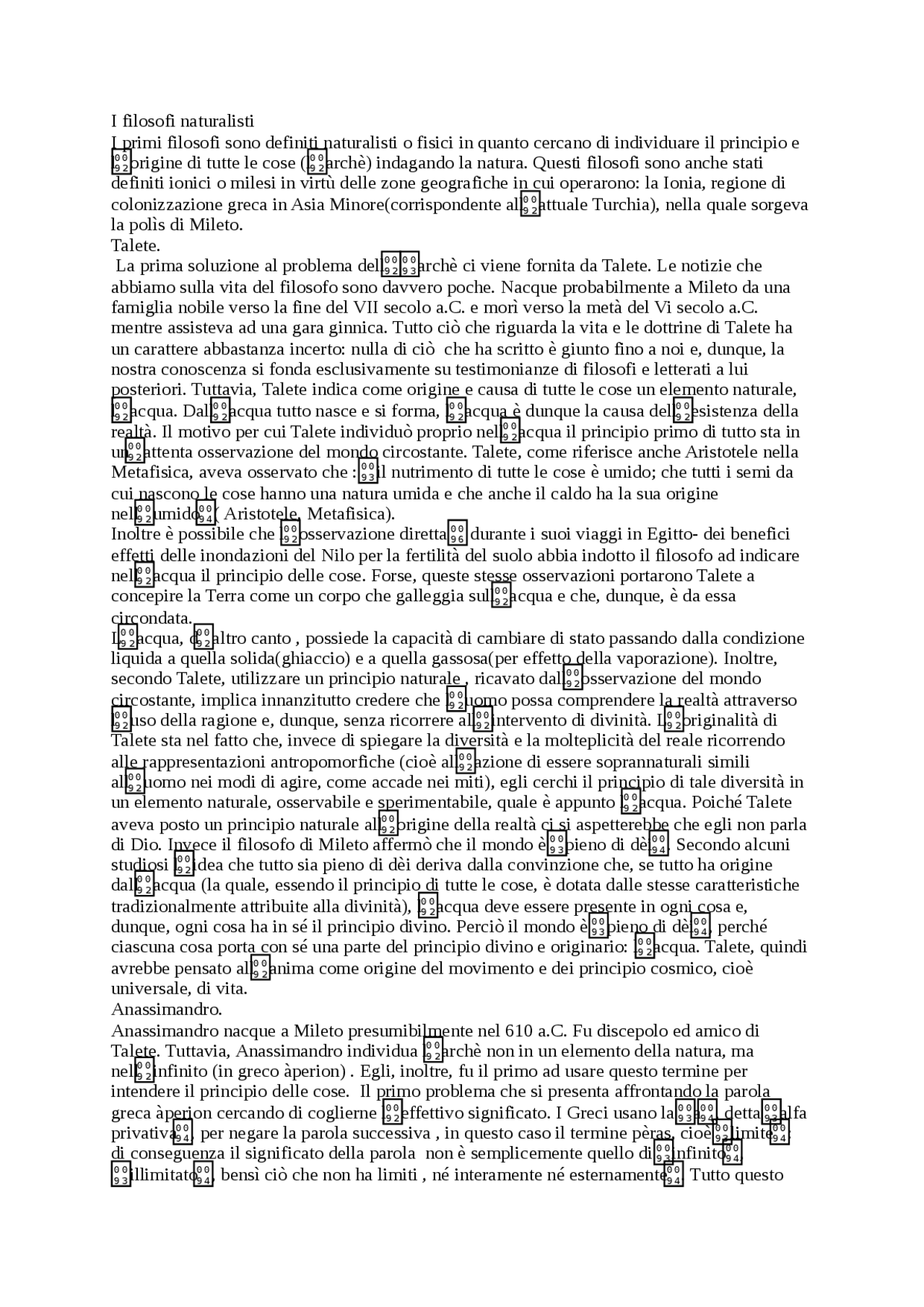 Appunti Sui Filosofi Naturalisti Docsity