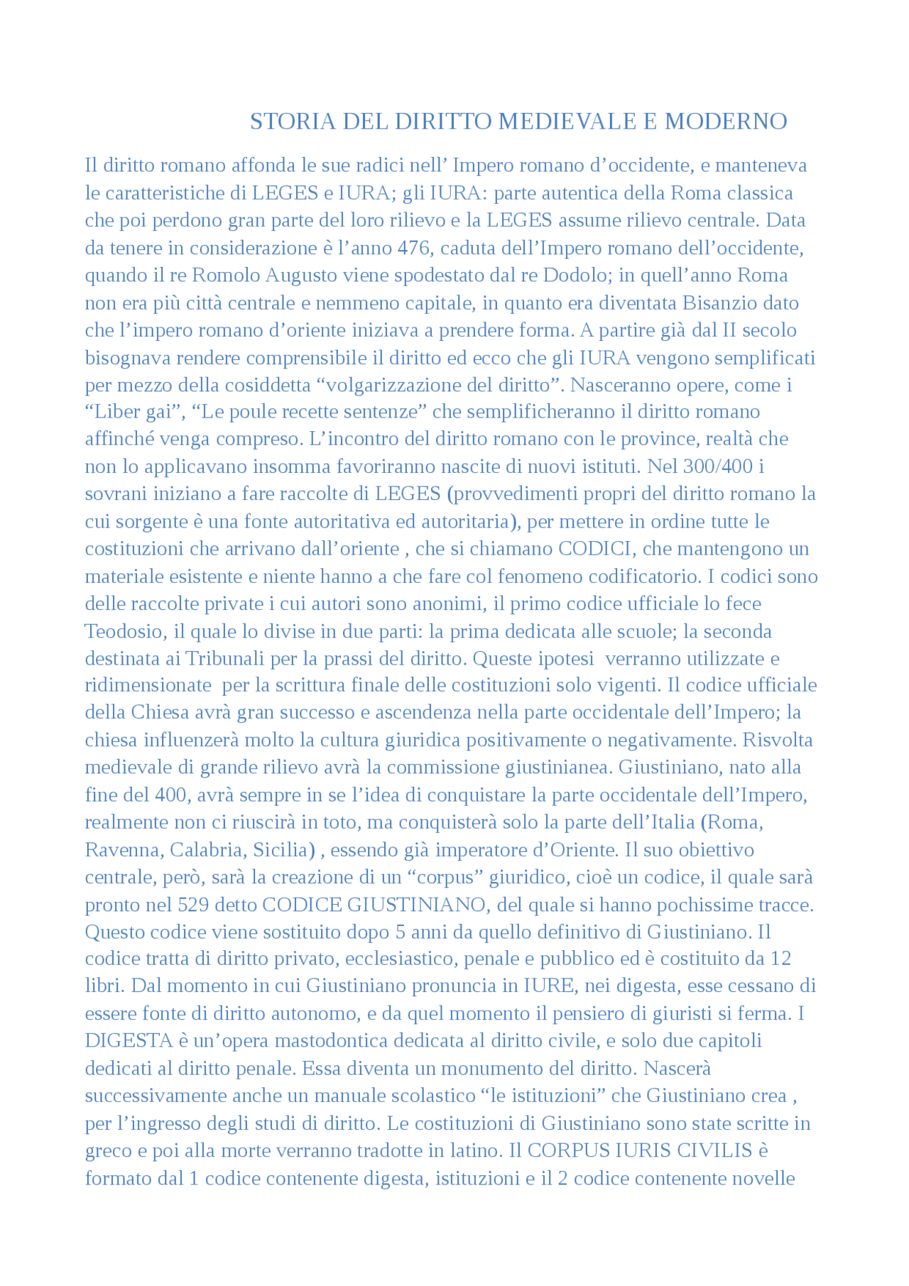 Riassunti della materia di "Storia del diritto medievale e moderno ...