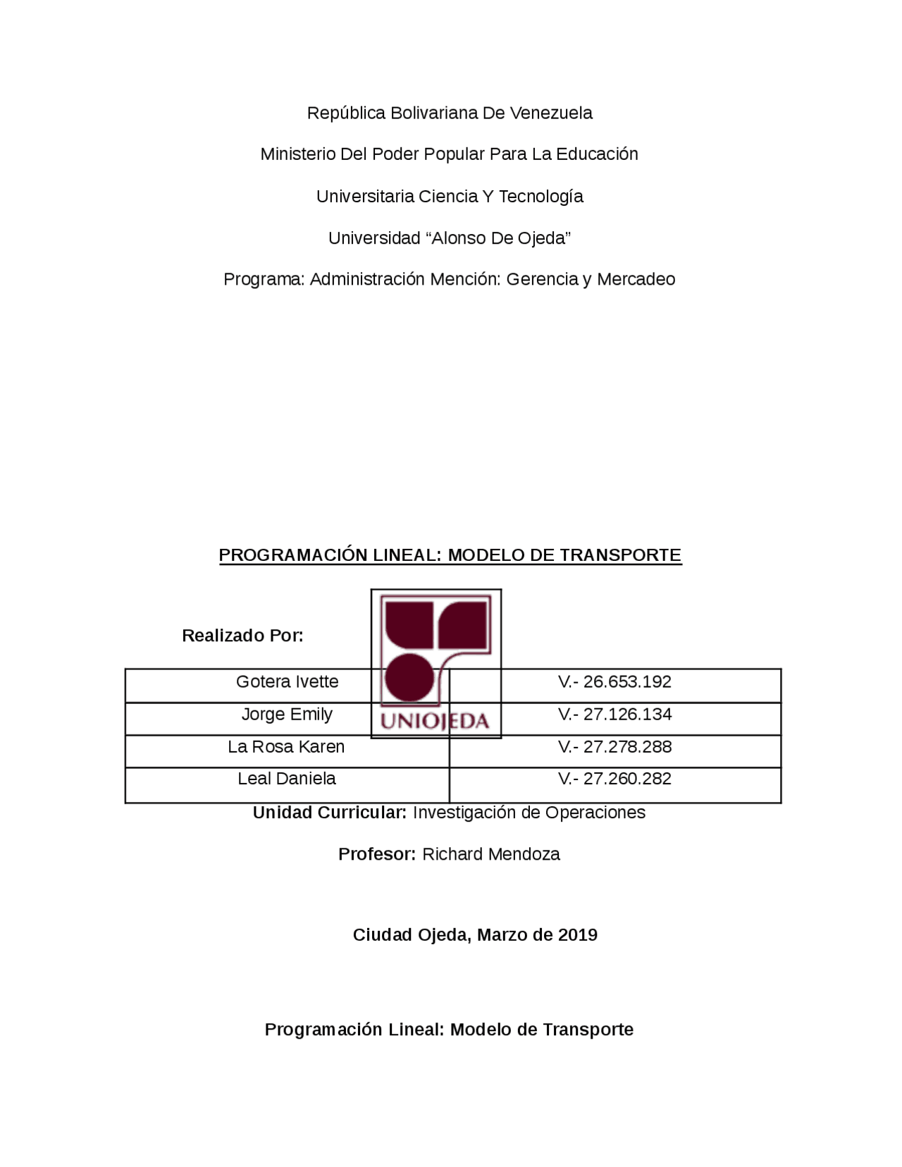 Programacion Lineal Modelo De Transporte Guías Proyectos
