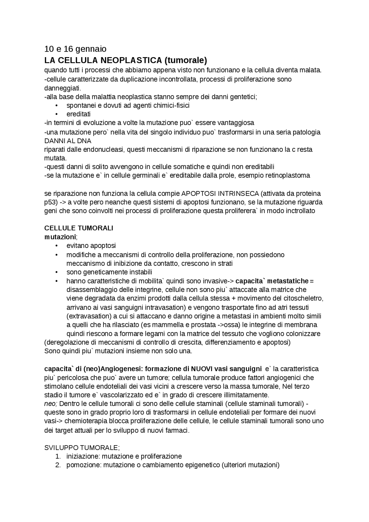 La cellula neoplastica: come si genera - Docsity