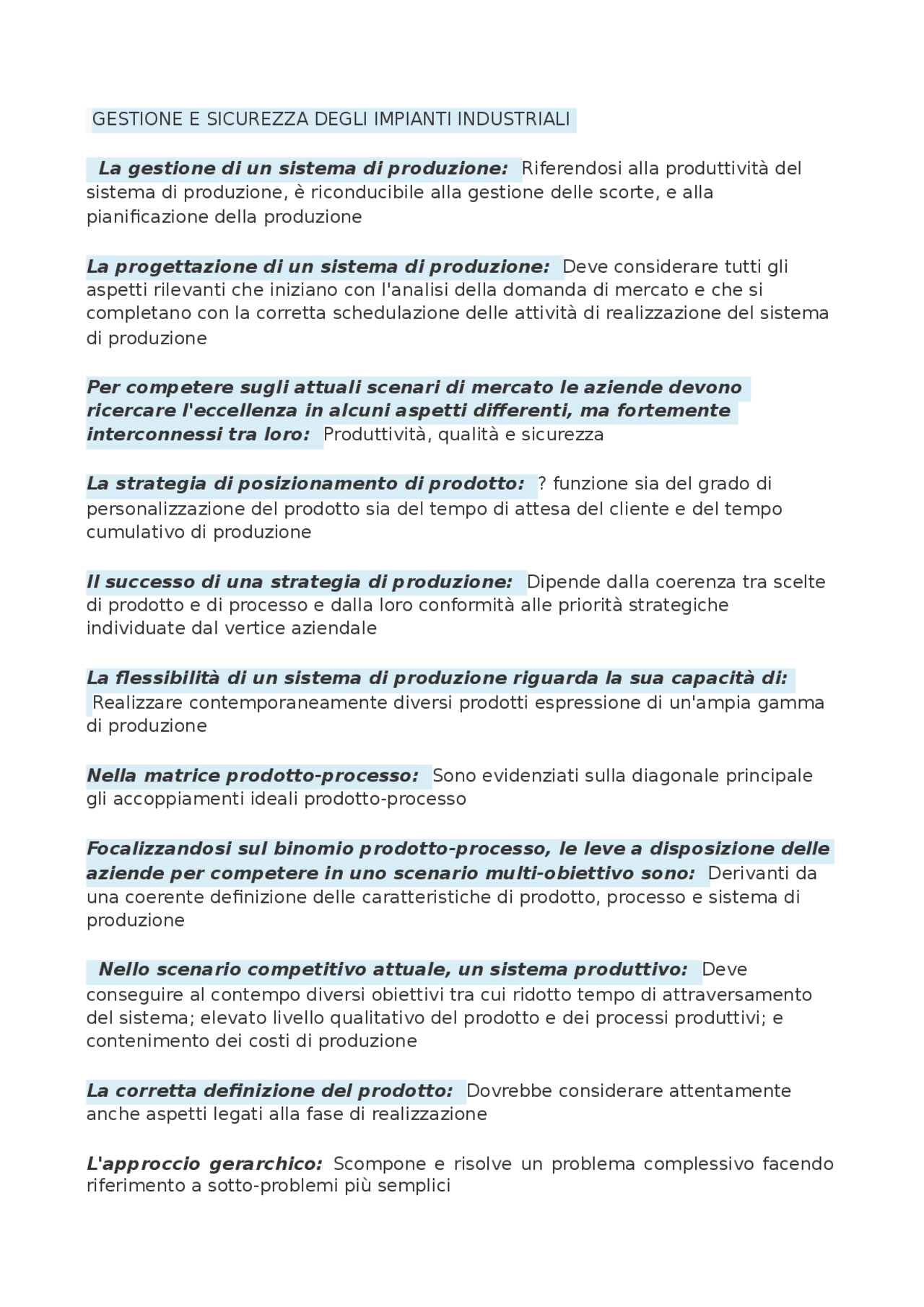 Gestione E Sicurezza Degli Impianti Industriali Docsity