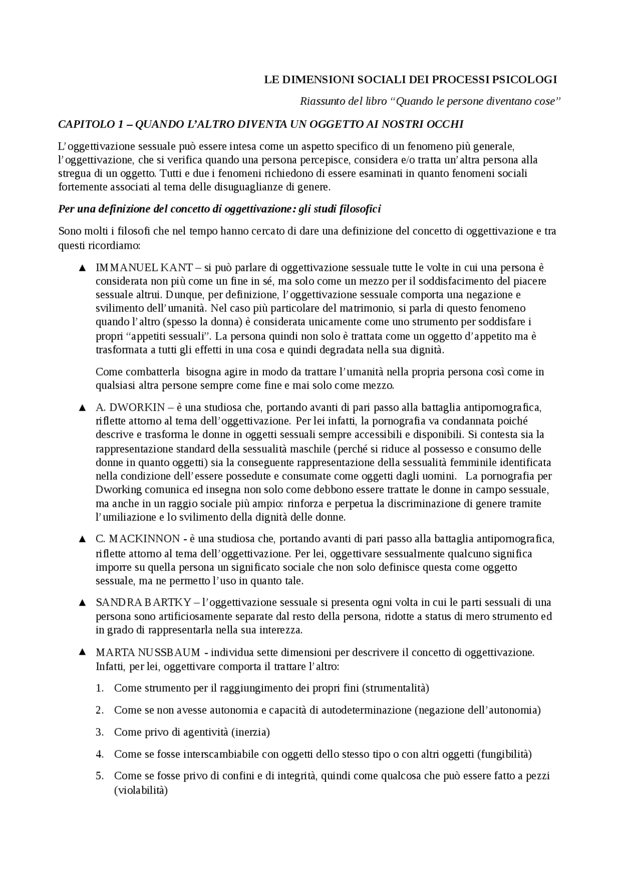Riassunto Libro Quando Le Persone Diventano Cose Docsity
