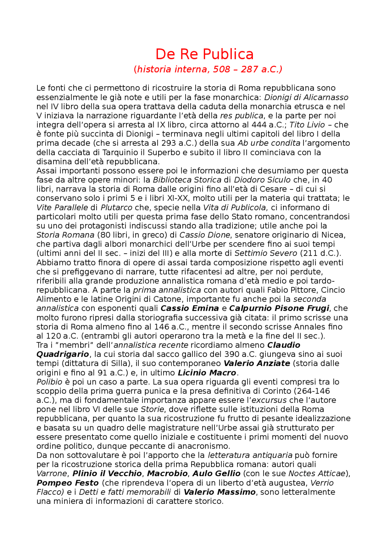 Prima Parte Repubblica Romana Docsity