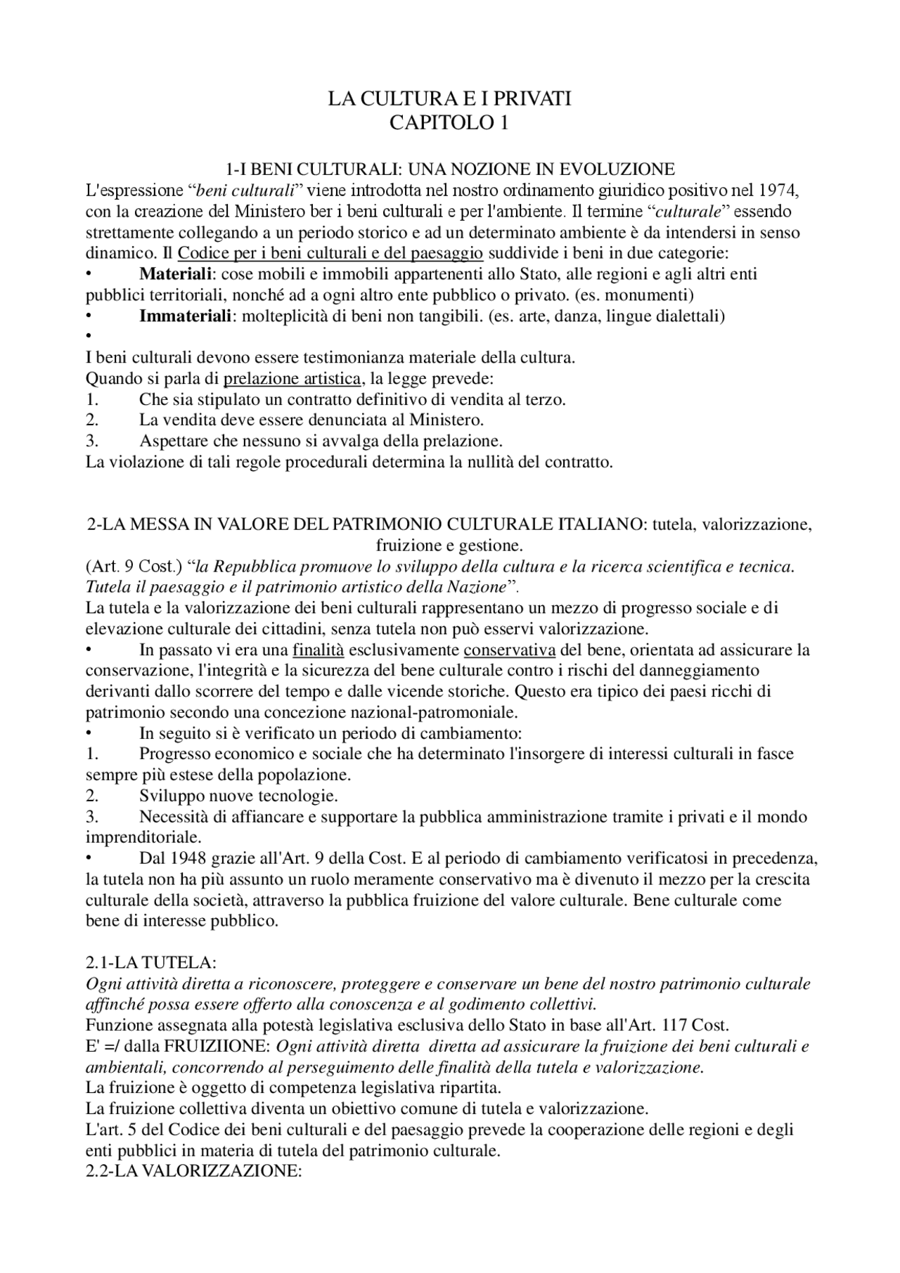 La cultura e i privati - Università di Torino - Docsity