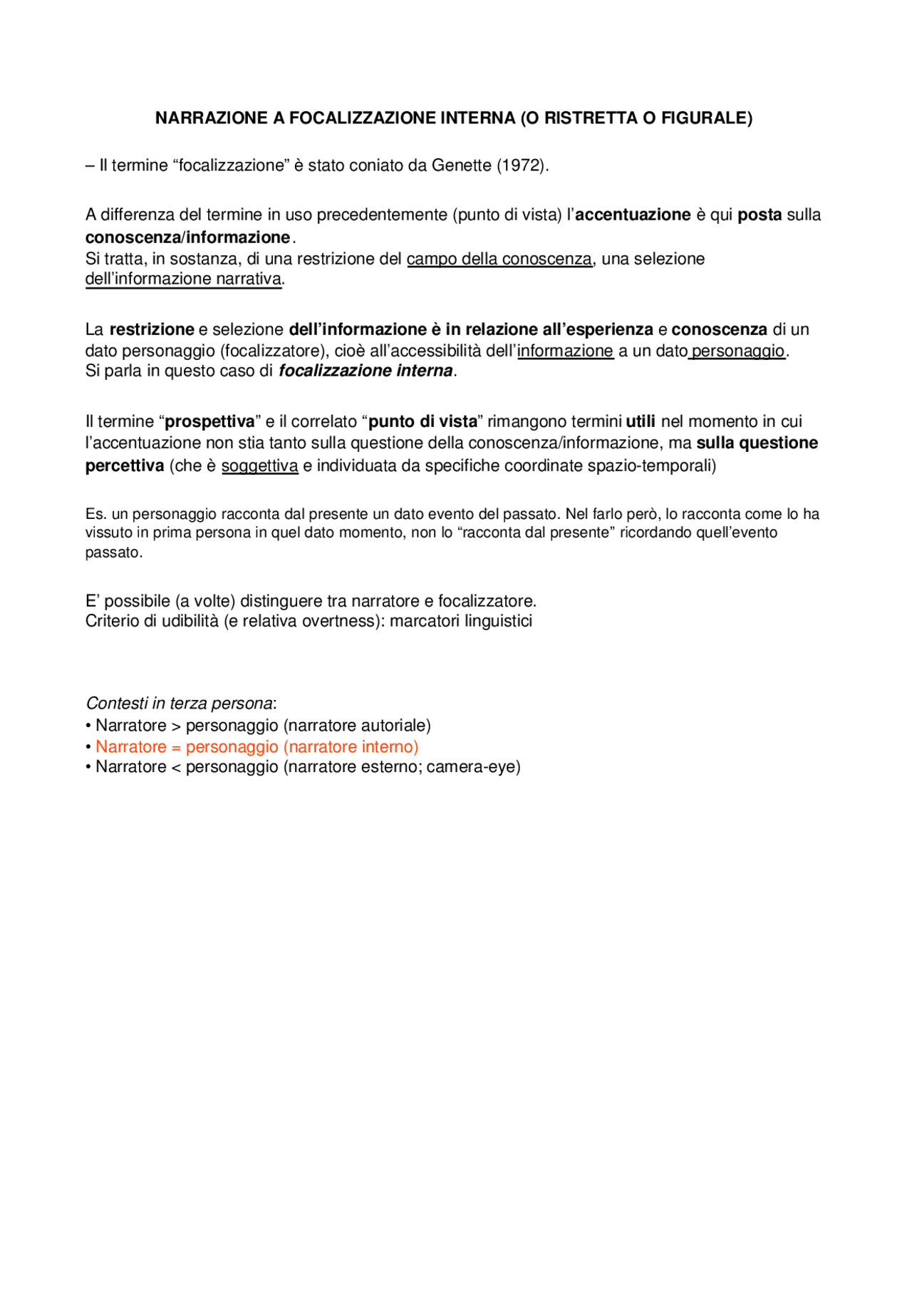 Narrazione A Focalizzazione Interna Docsity