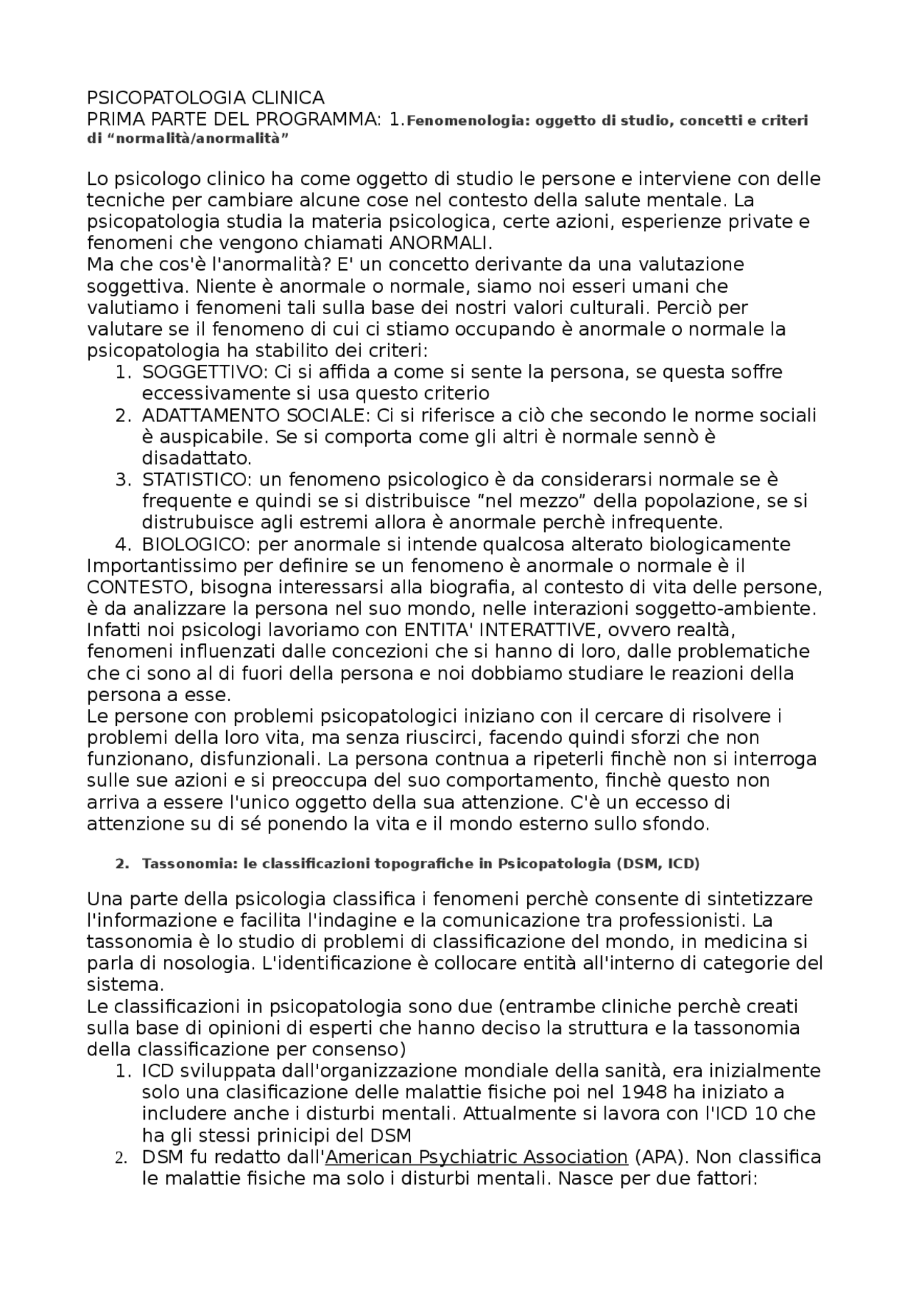 Riassunti Di Psicopatologia Professoressa Berrocal Unipi Docsity
