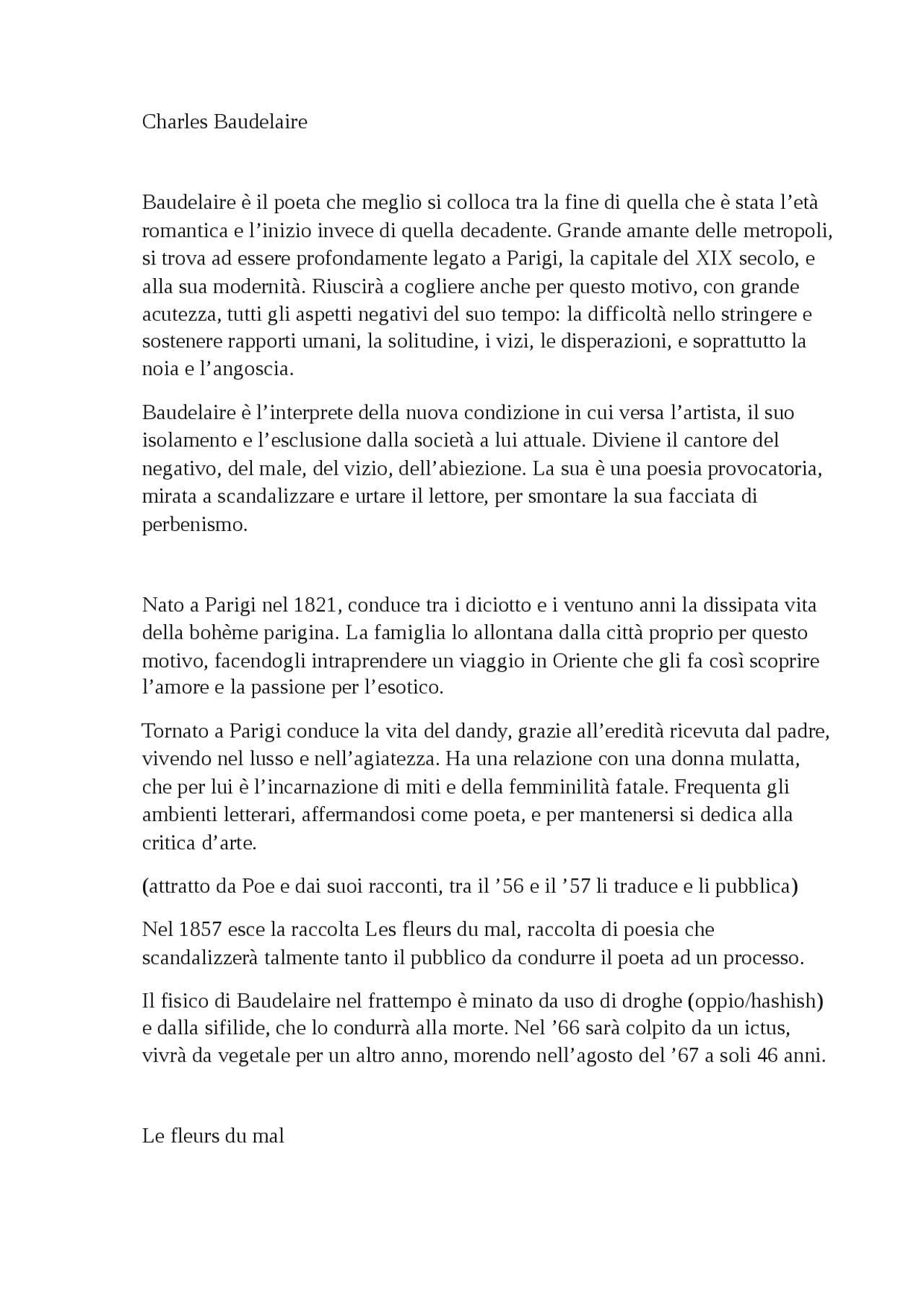 Appunti Charles Baudelaire Docsity