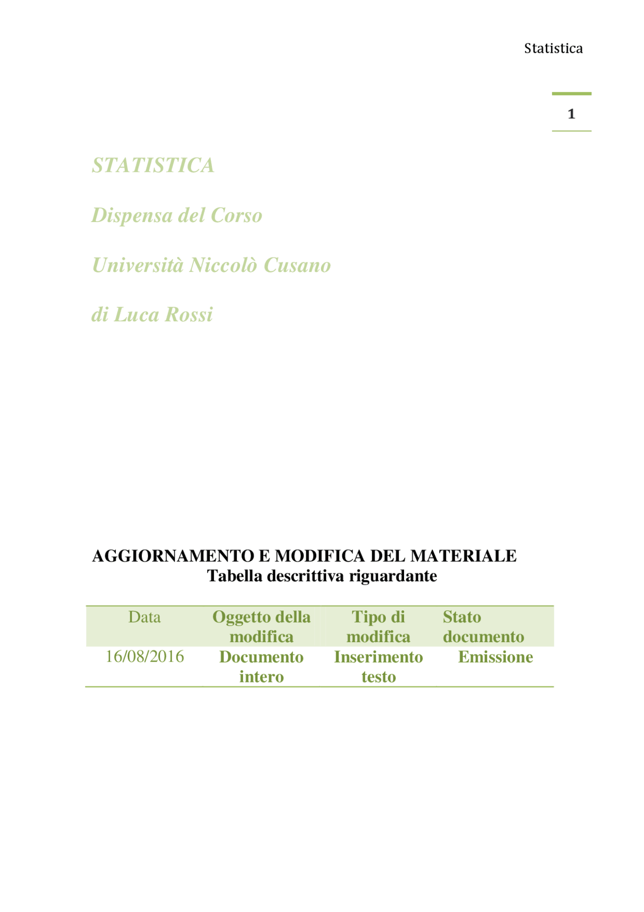 Corso Statistica Unicusano Docsity