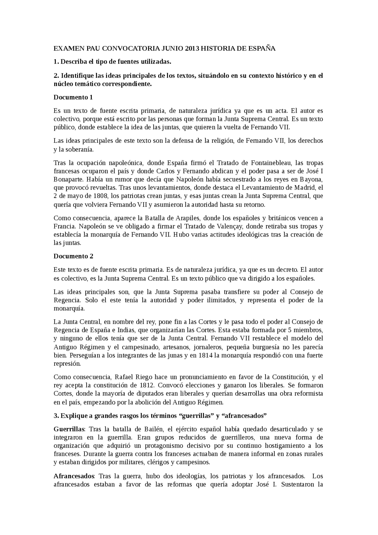 Solucionario Examen Pau Convocatoria Junio 2013 Historia De España