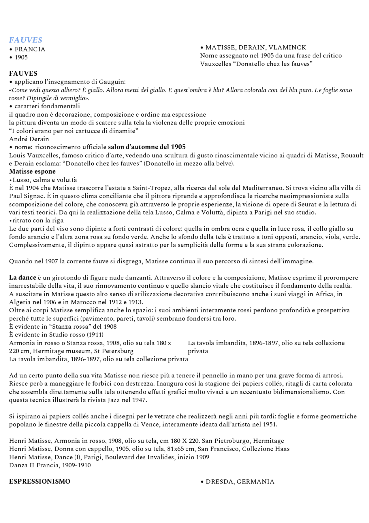 Espressionismo Francese E Tedesco Docsity