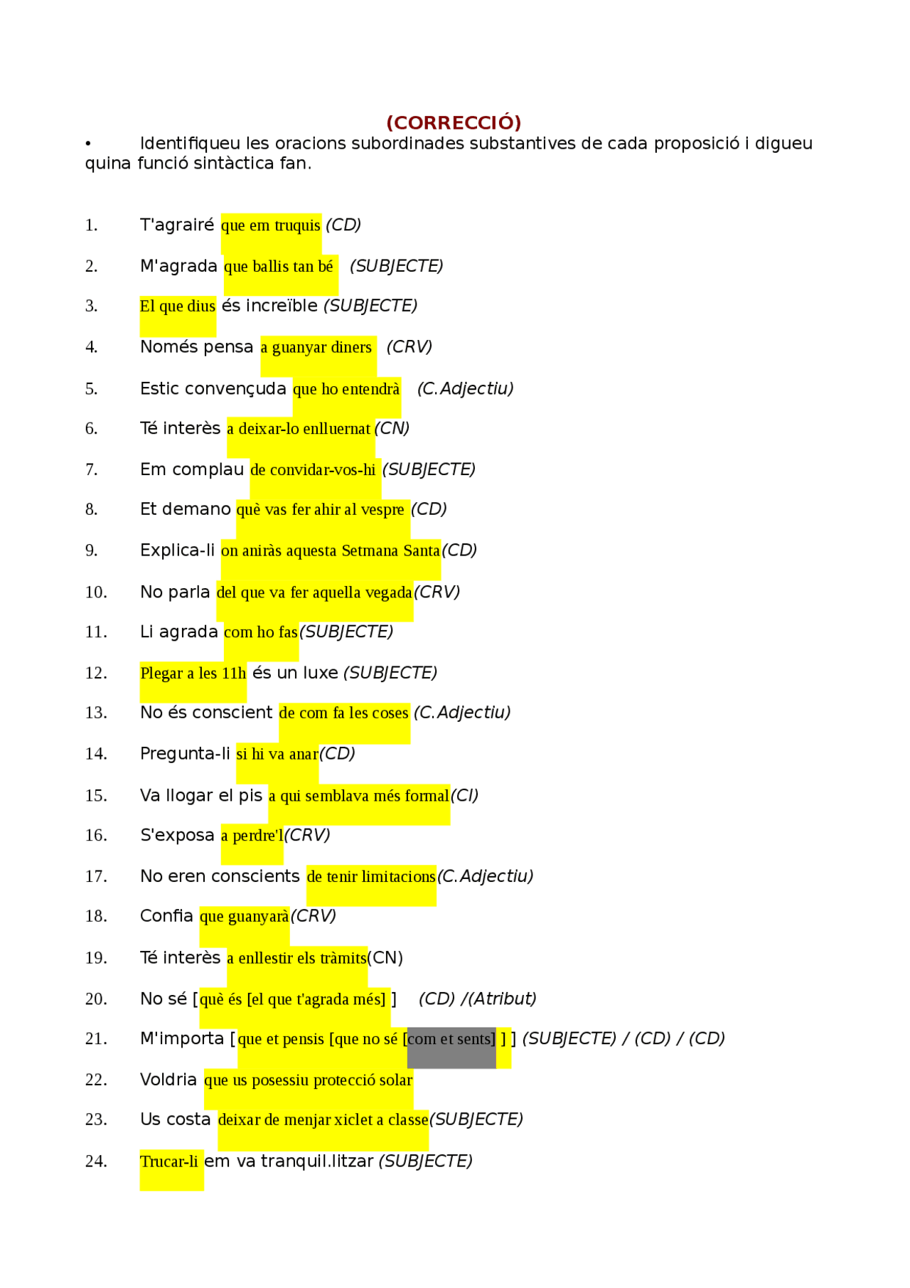 Oracions Subordinades Ejercicios De Catalán Docsity
