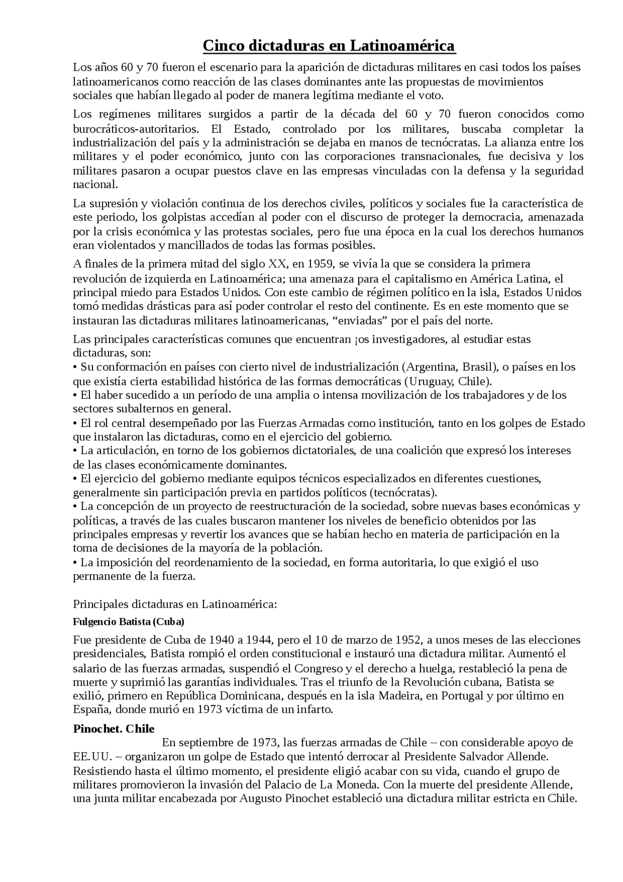 DICTADURAS EN LATINOAMERICA - Docsity