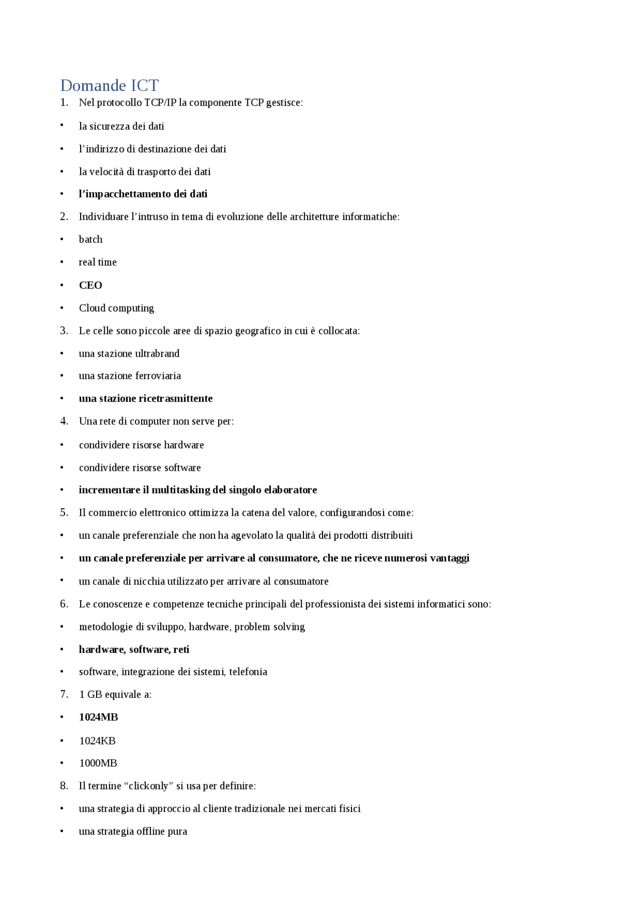 Domande Esempio Per Esame Ict Prove Desame Di Sistemi Informativi