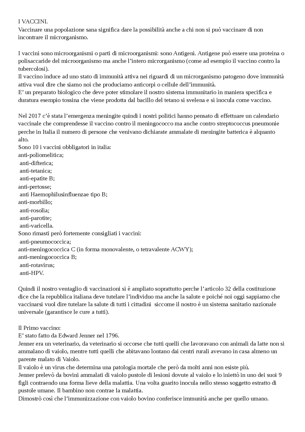 Classificazione Vaccini Docsity