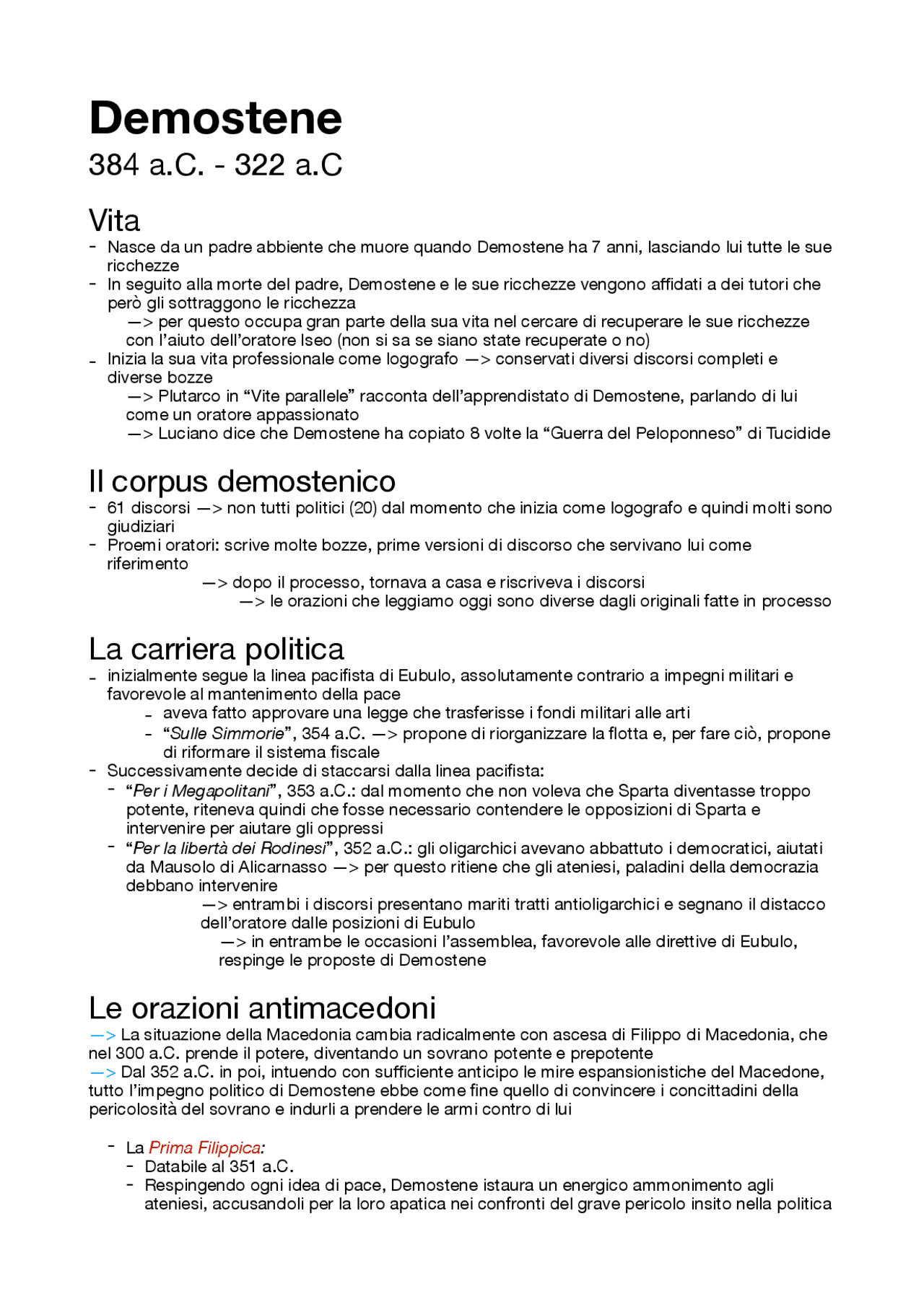 Demostene E Le Sue Orazioni Docsity