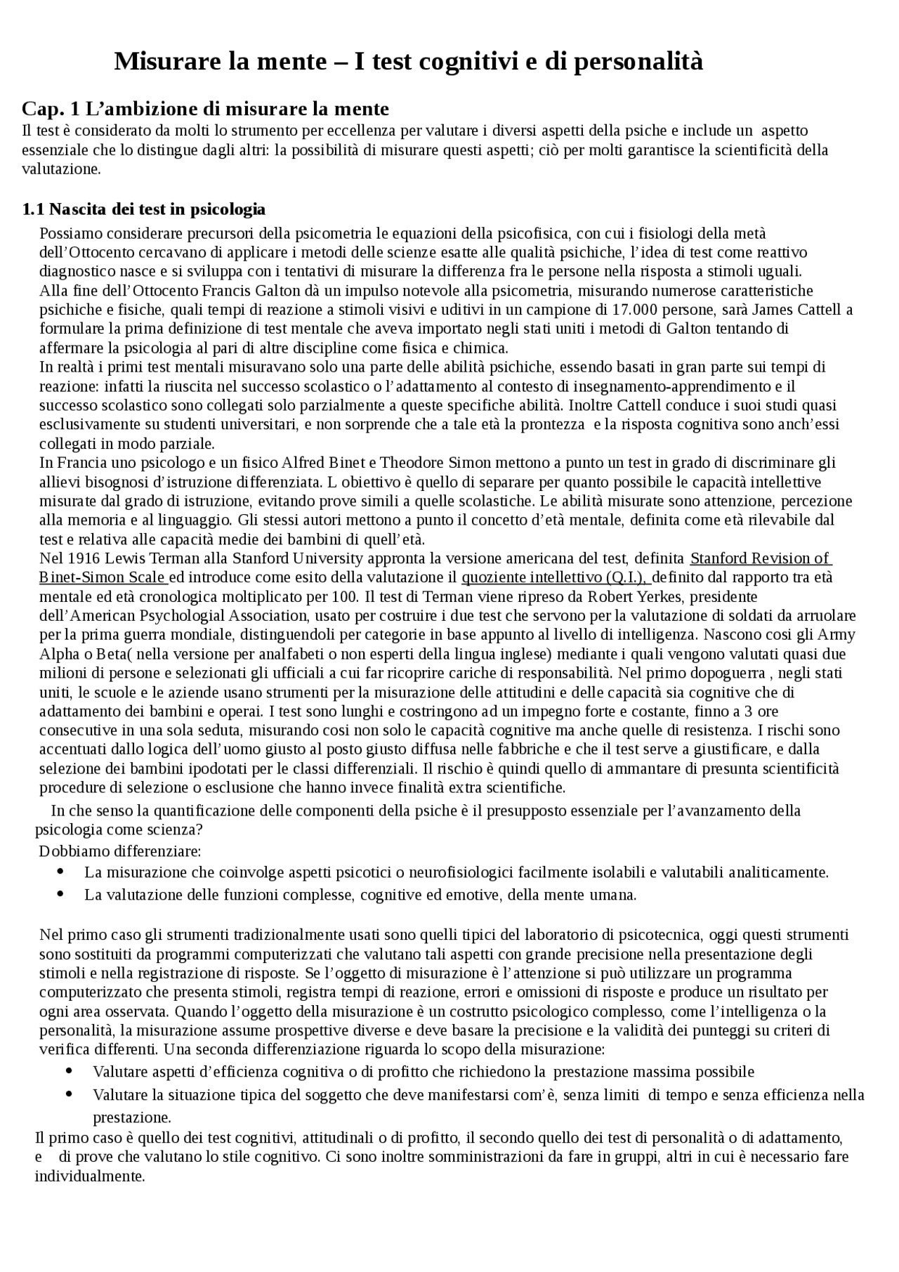 Riassunto Misurare La Mente Docsity