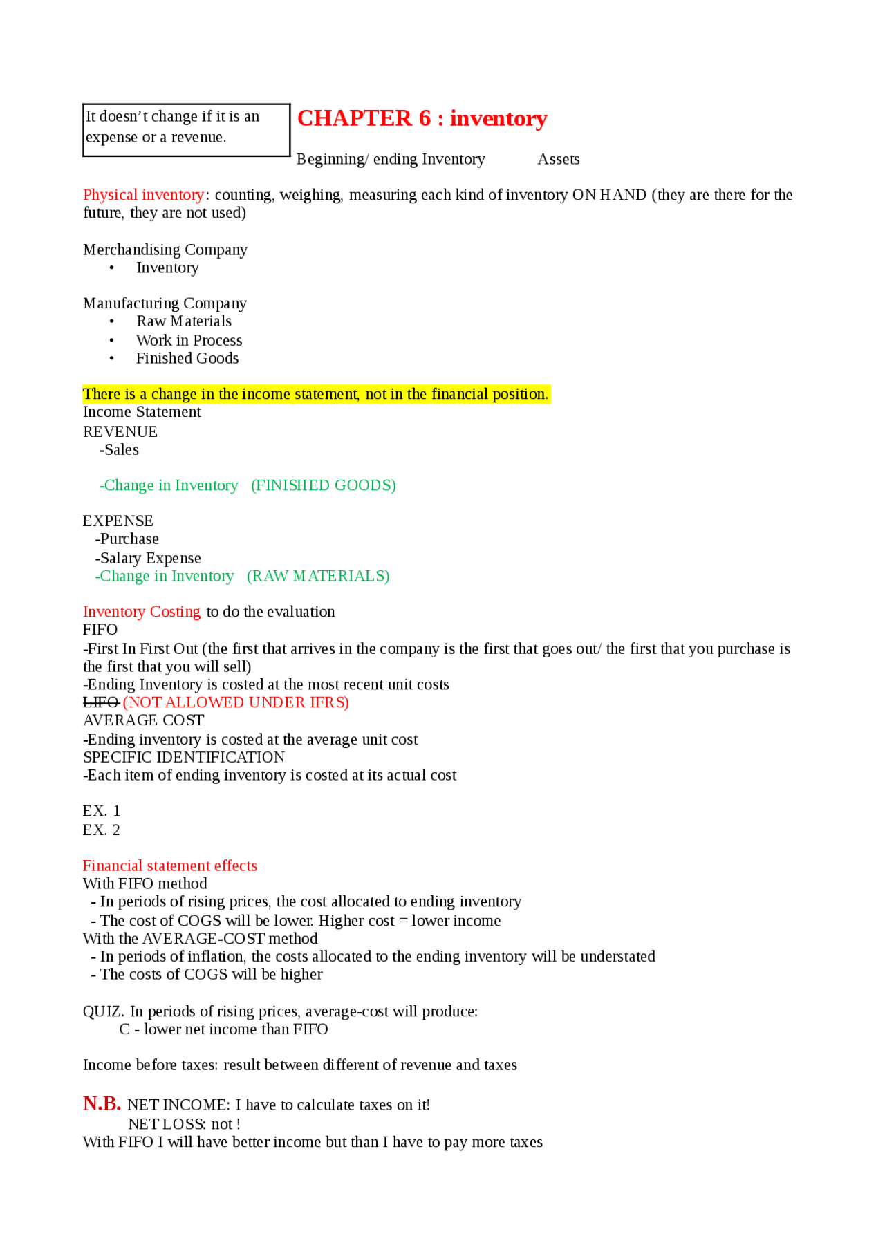 Inventory: beginning and ending - Docsity