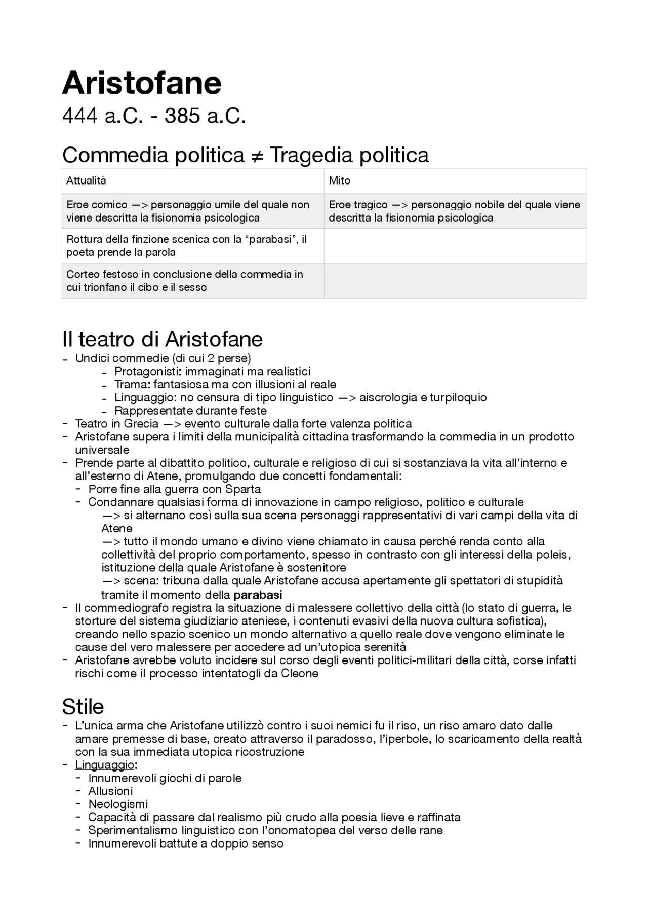 Aristofane e la commedia antica - Docsity