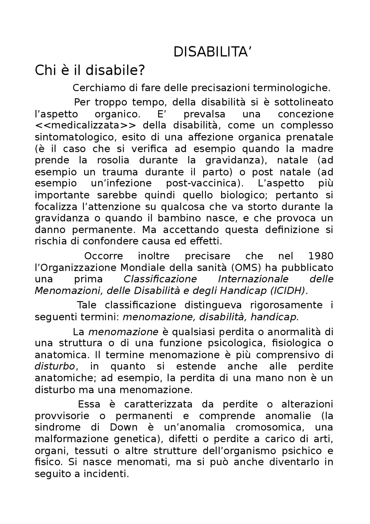 Appunti Sulla Disabilità Docsity