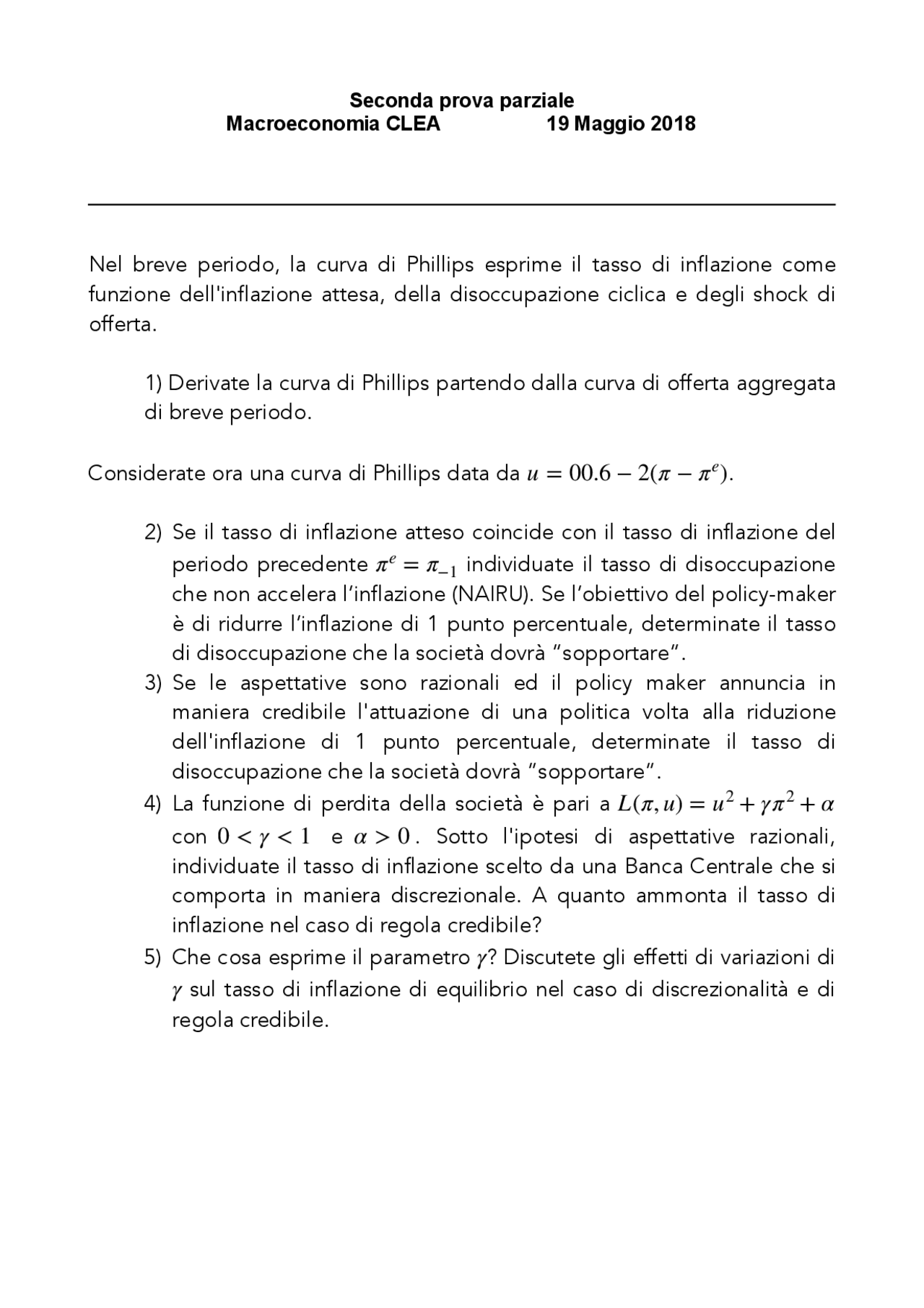 Simulazioni Esame Macroeconomia Docsity