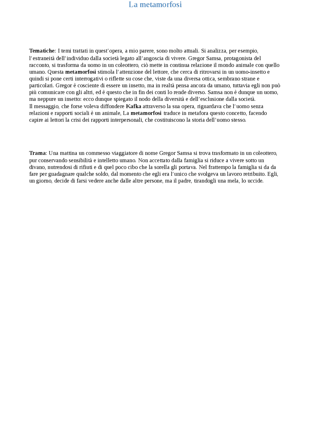 Appunti Italiano Kafka Docsity