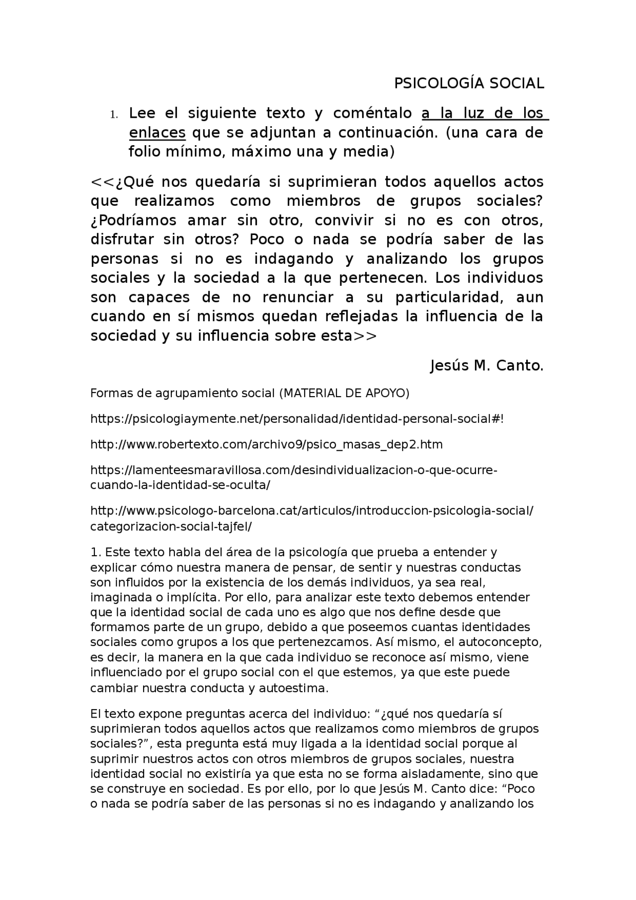 Ejercicios Psicologia Social Docsity