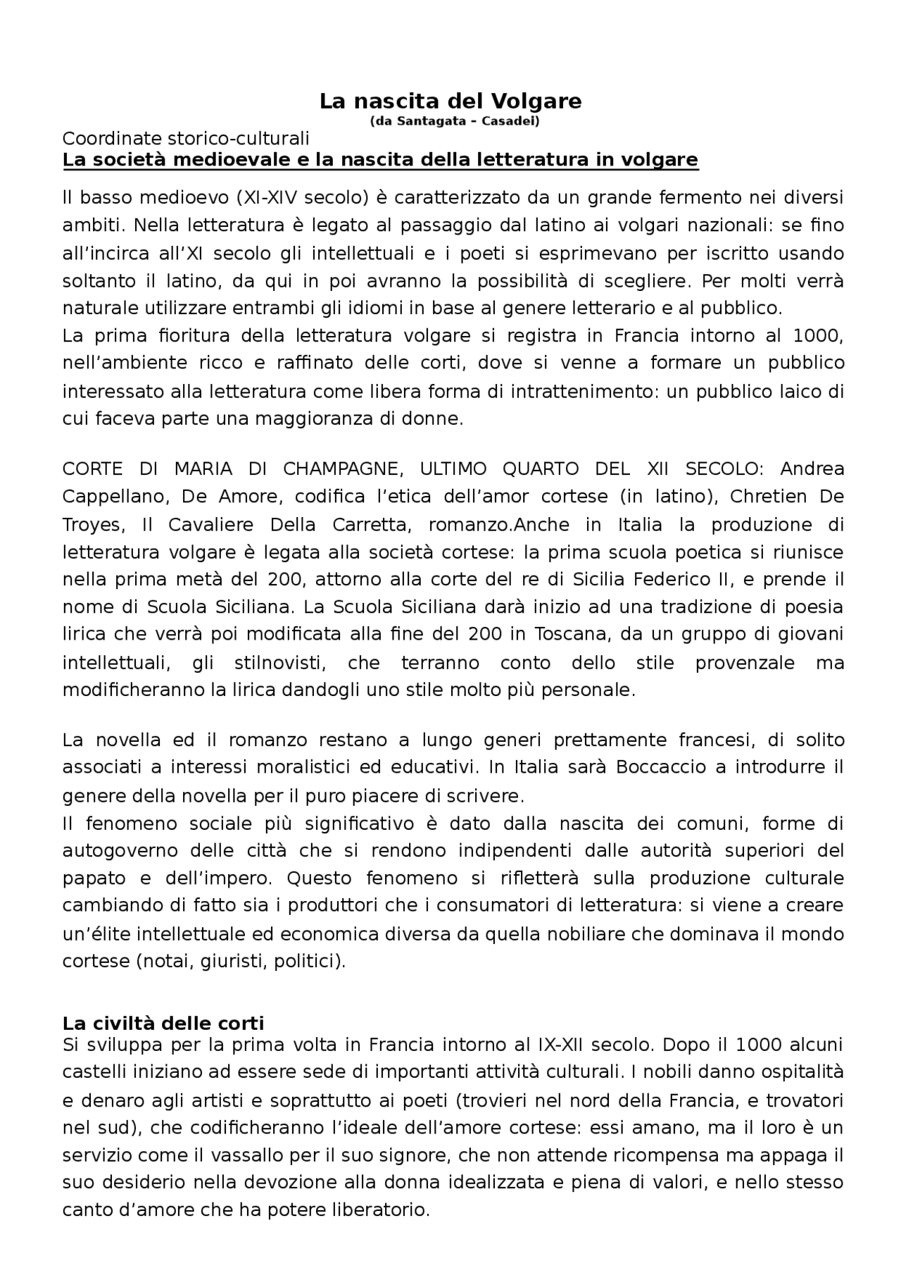 Riassunto Manuale di letteratura italiana medievale e moderna - nascita ...