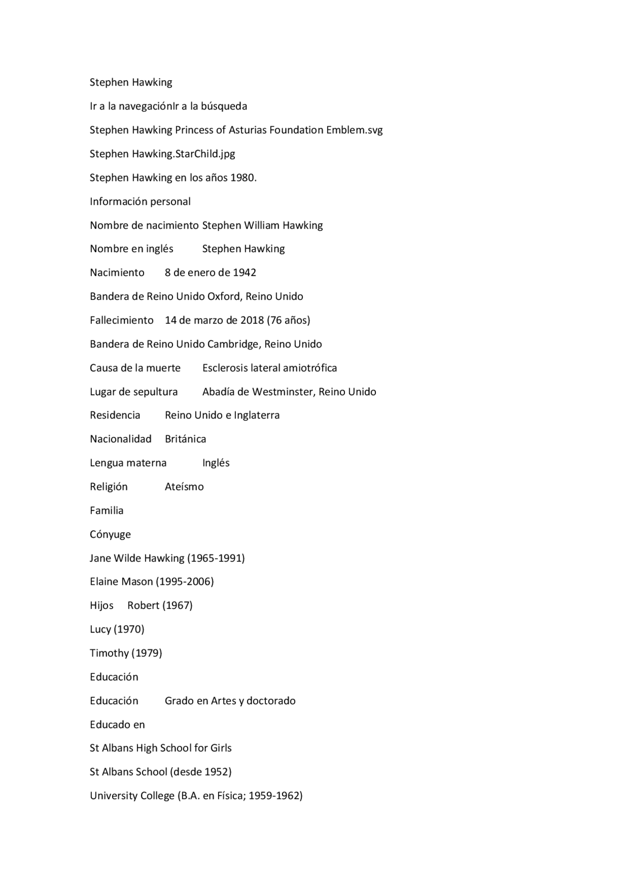 Biografía stephen hawking - Docsity