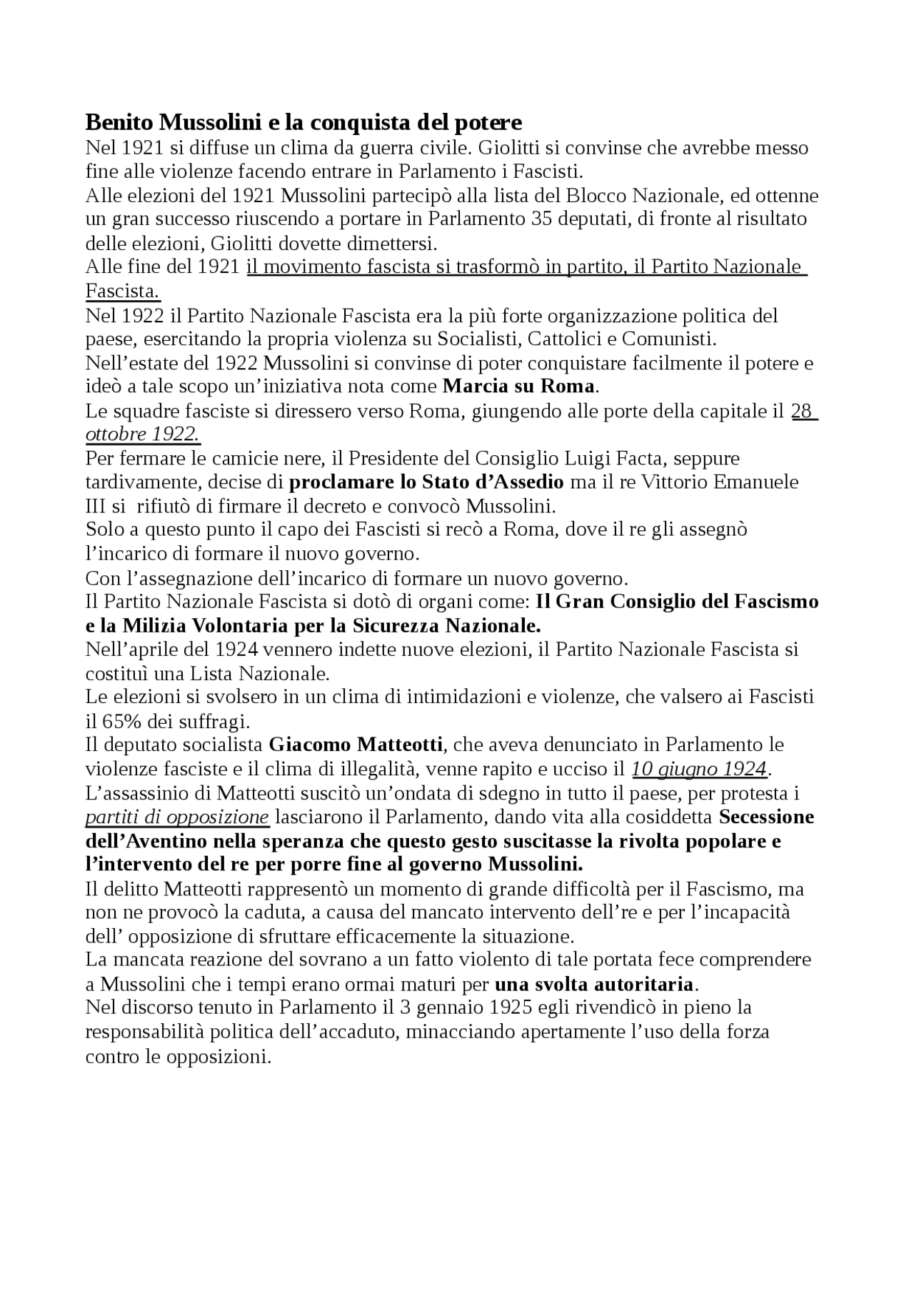 Benito Mussolini Appunti Storia Appunti Di Storia Docsity