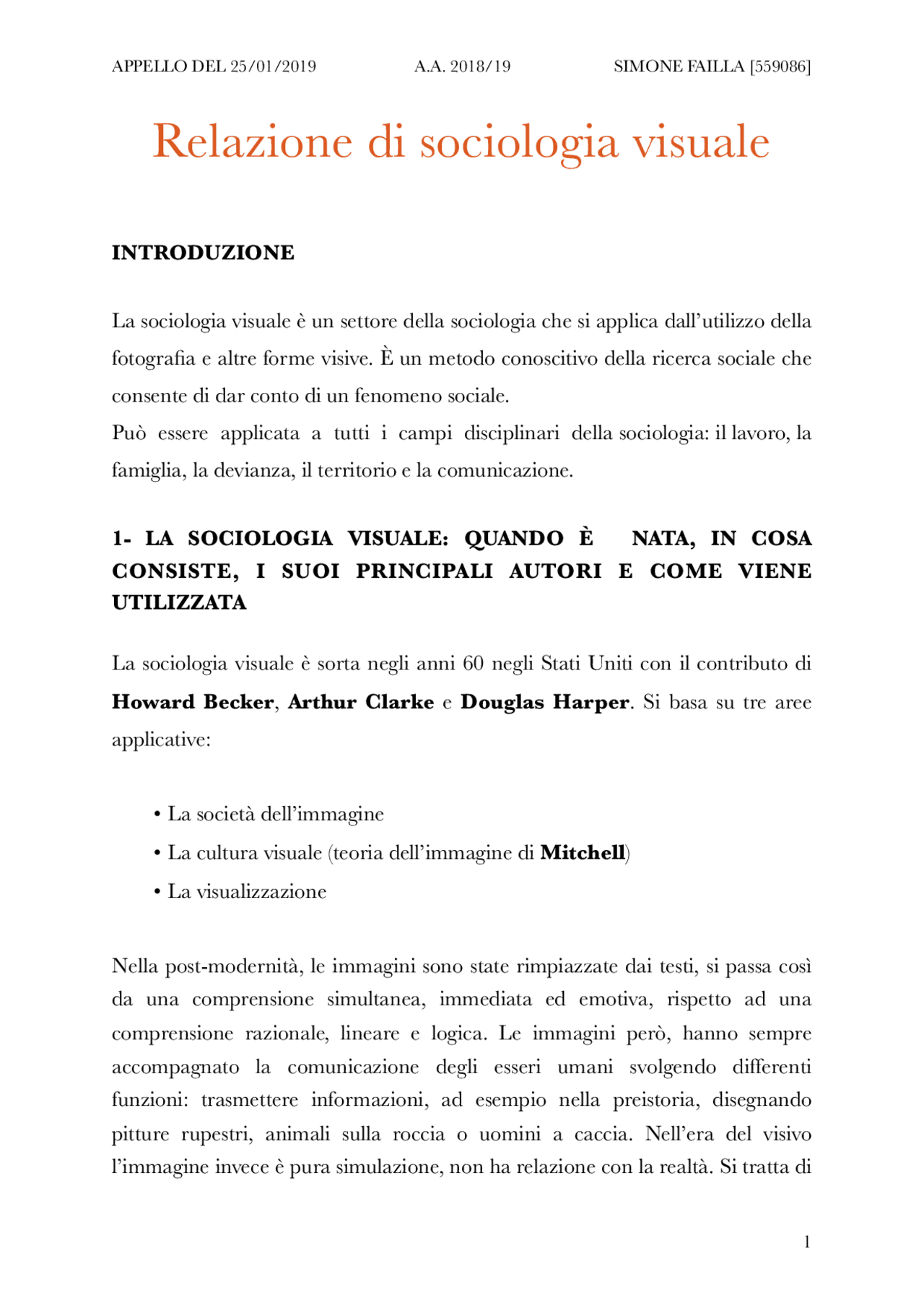 Relazione Di Sociologia Visuale Docsity