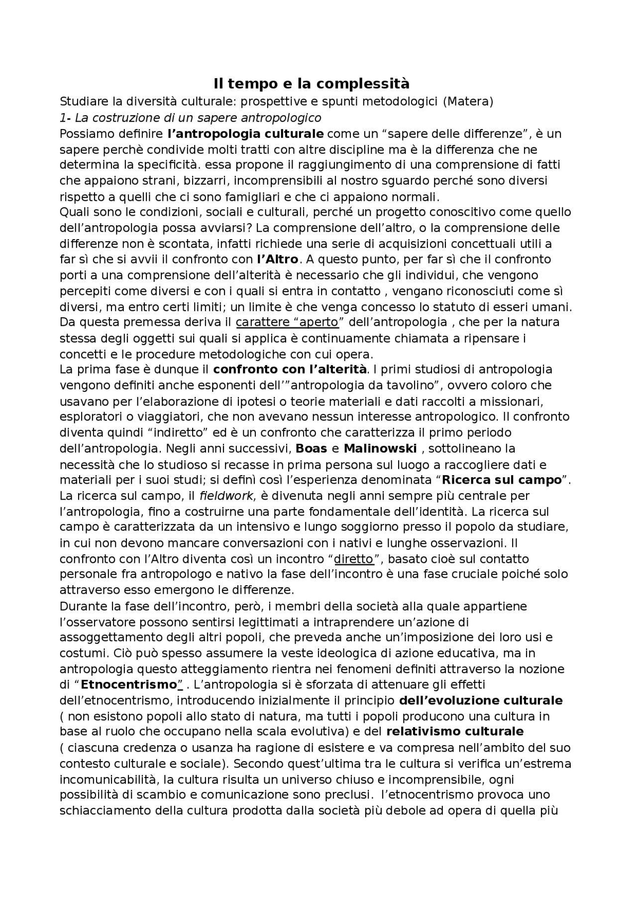 Il Tempo E La Complessità Docsity