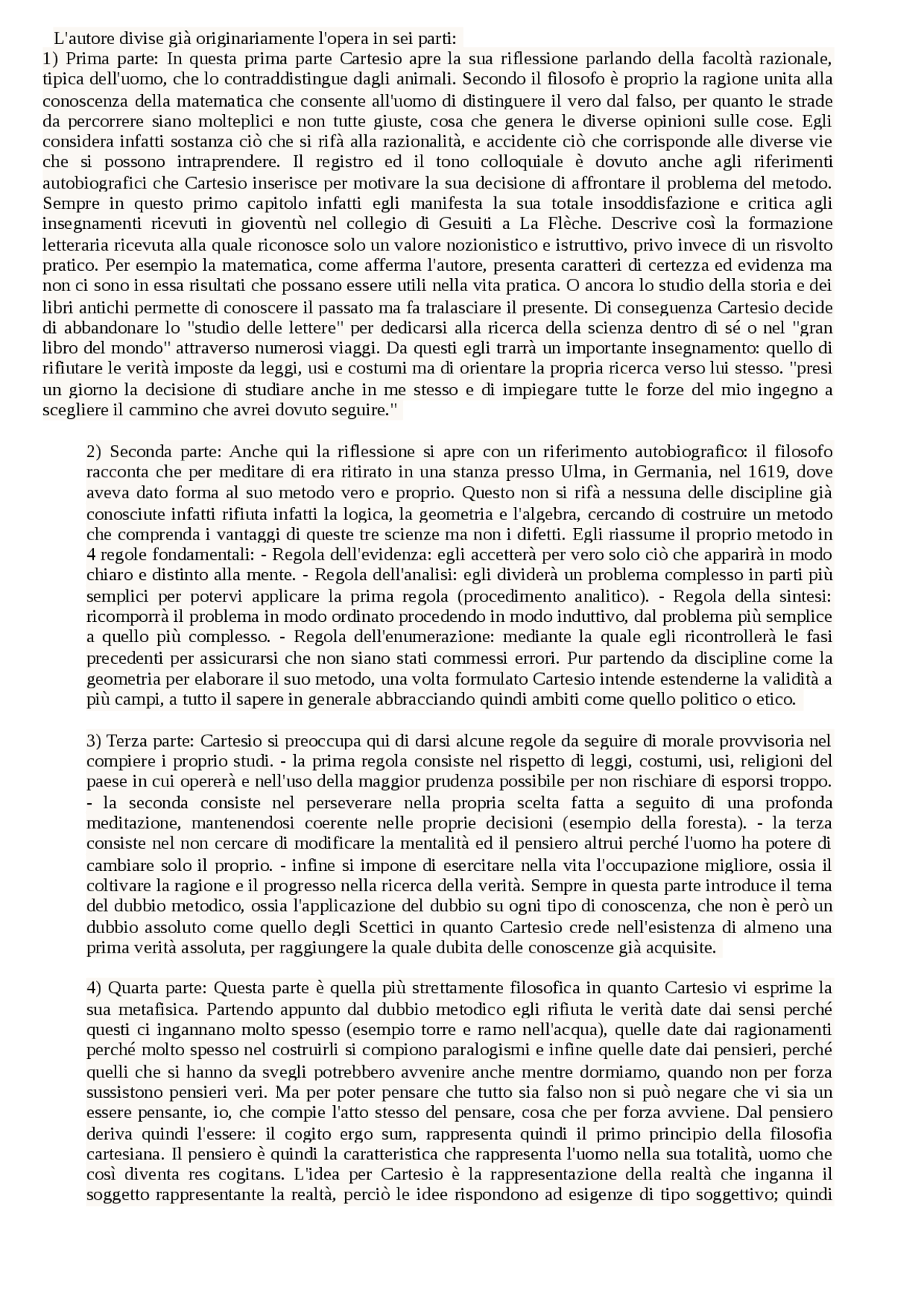 Discorso Sul Metodo Di Cartesio Docsity