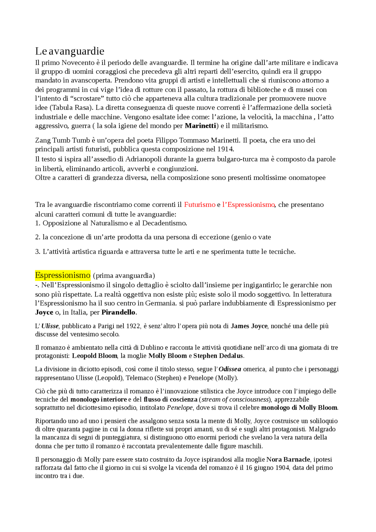 Appunti Sulle Avanguardie Docsity