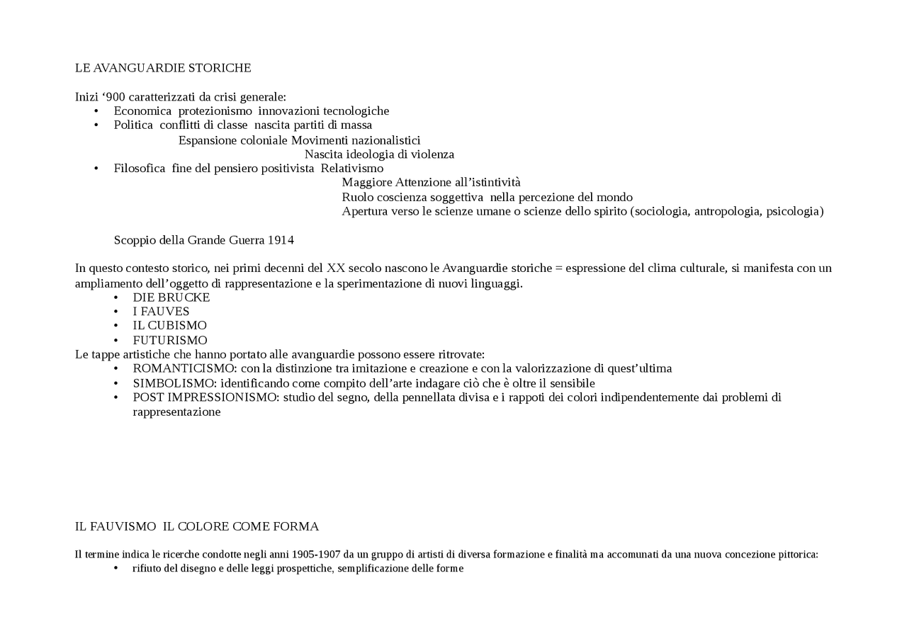 Le Avanguardie Storiche Docsity