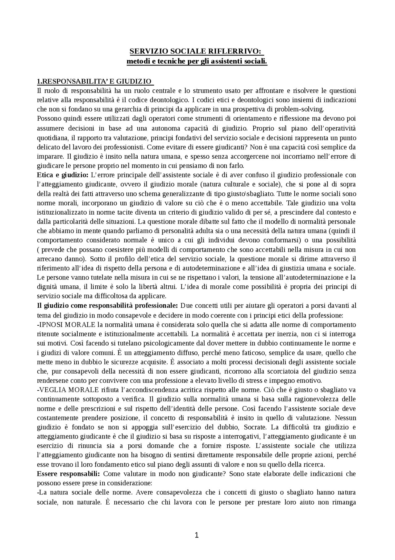 Servizio Sociale Riflessivo Docsity