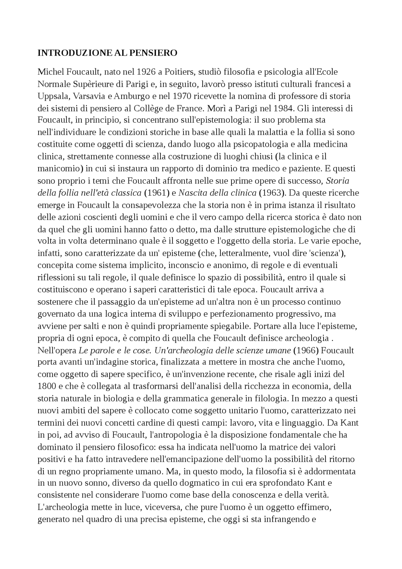 Il Pensiero Di Foucault Docsity