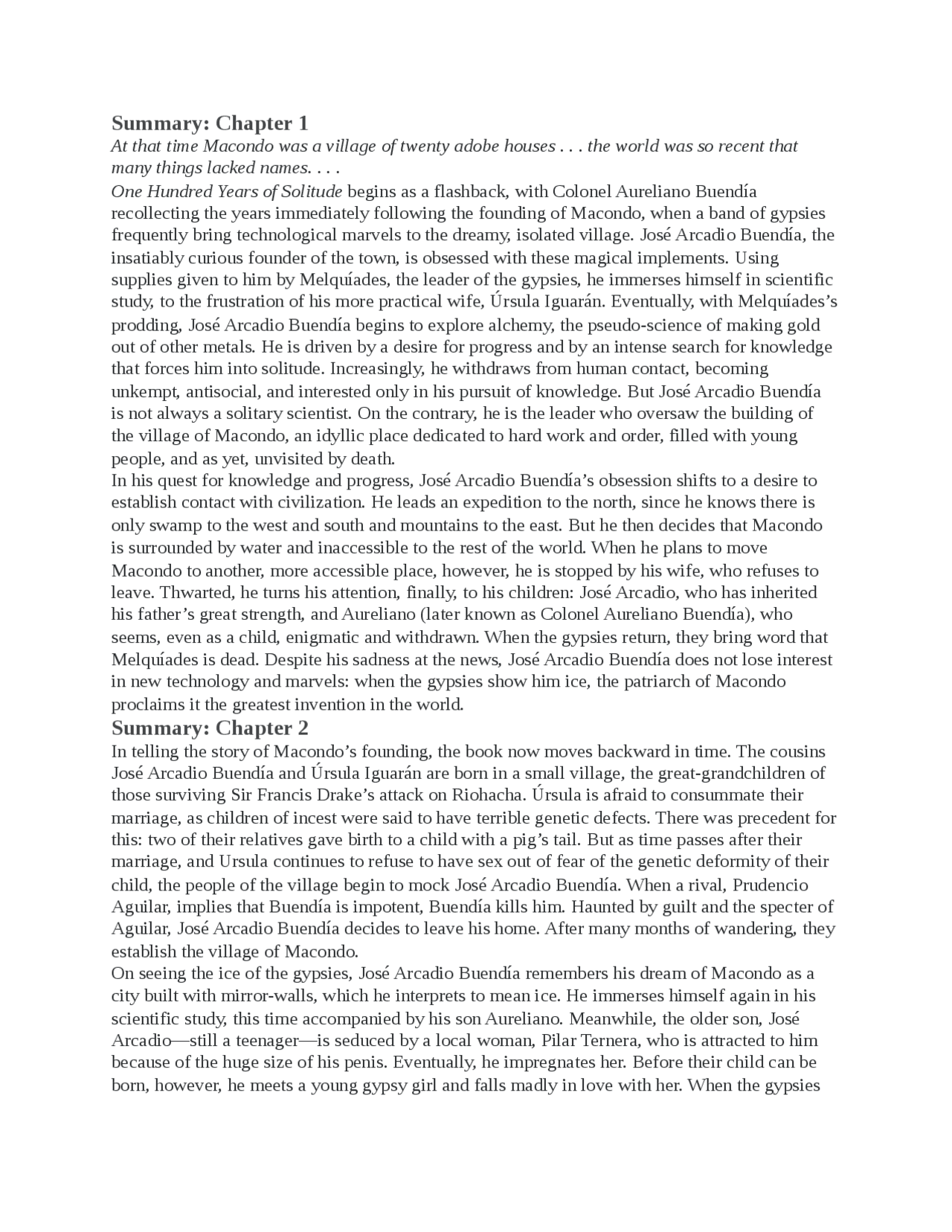 One Hundred Years of Solitude: A Summary of the First Five Chapters ...