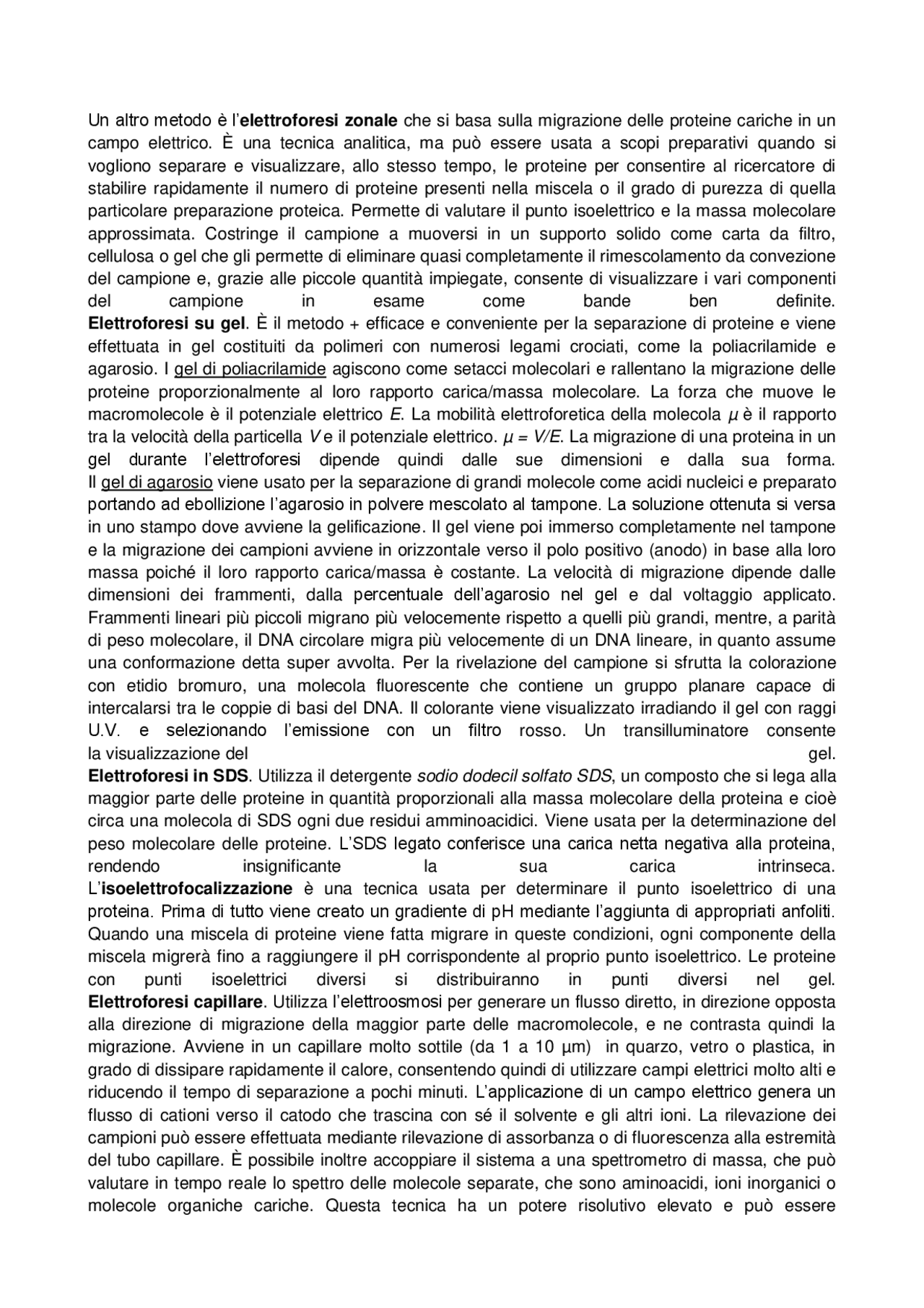 Biochimica Elettroforesi Docsity