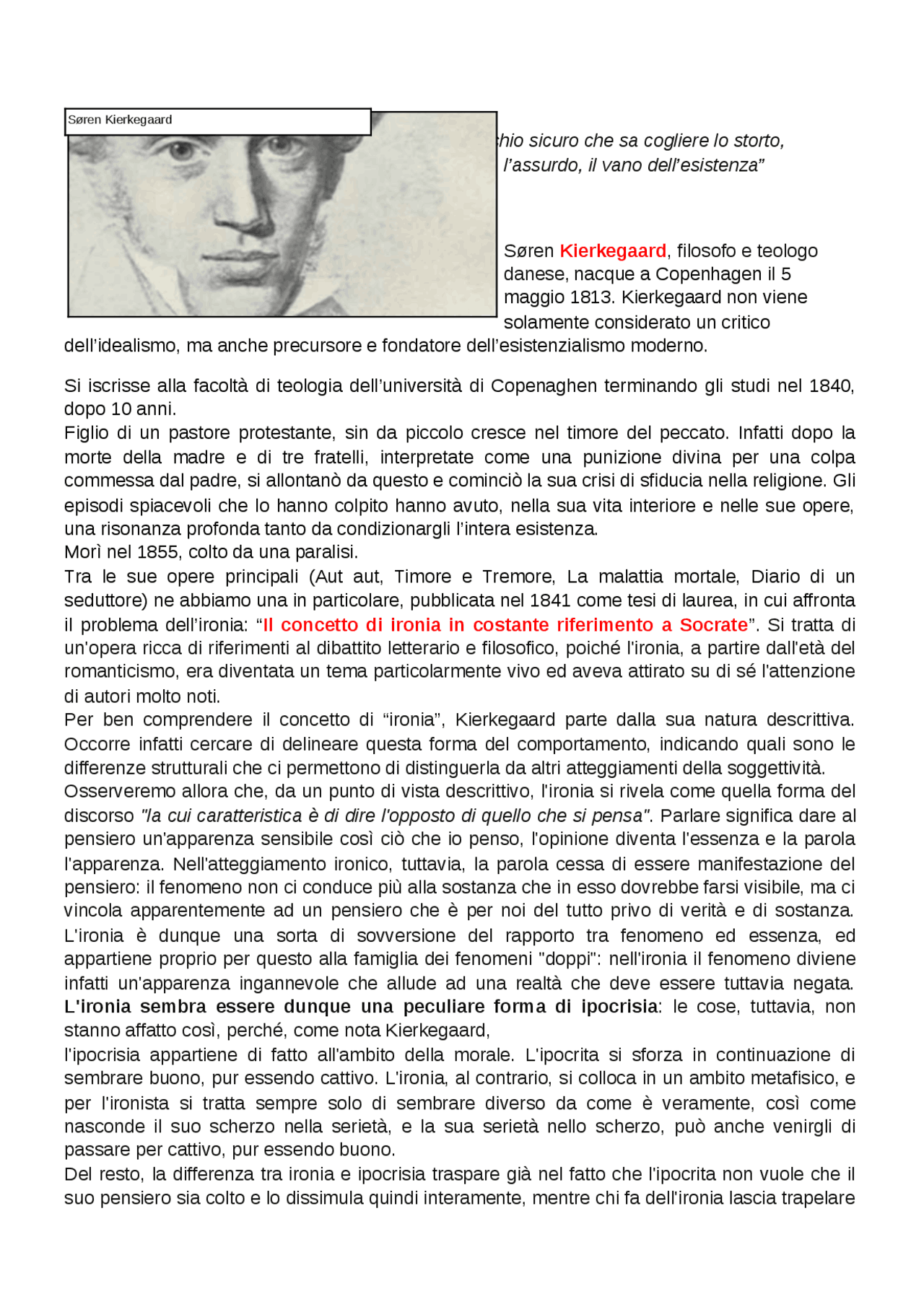 Riassunto Søren Kierkegaard Docsity