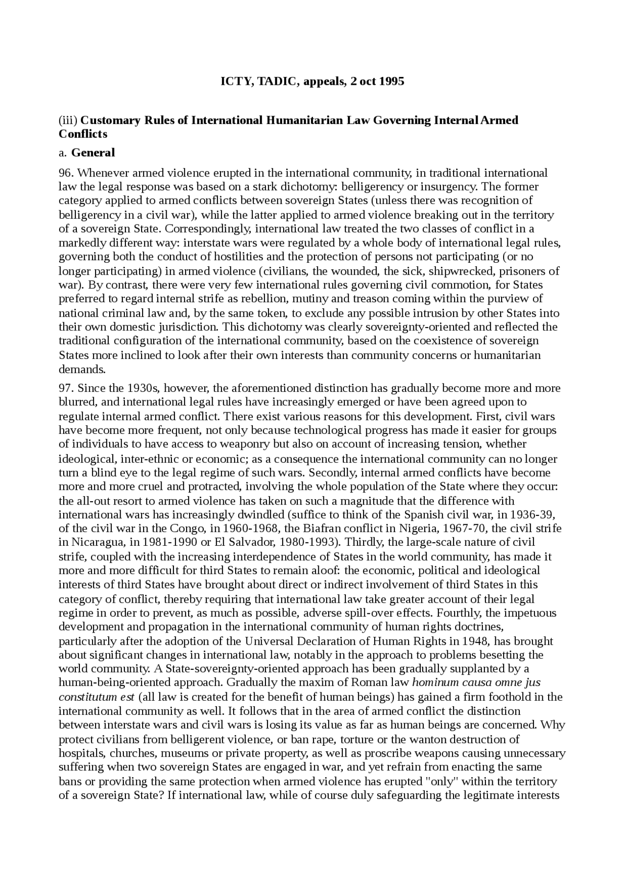 Sentenza ICTY Tadic 1995 - Docsity