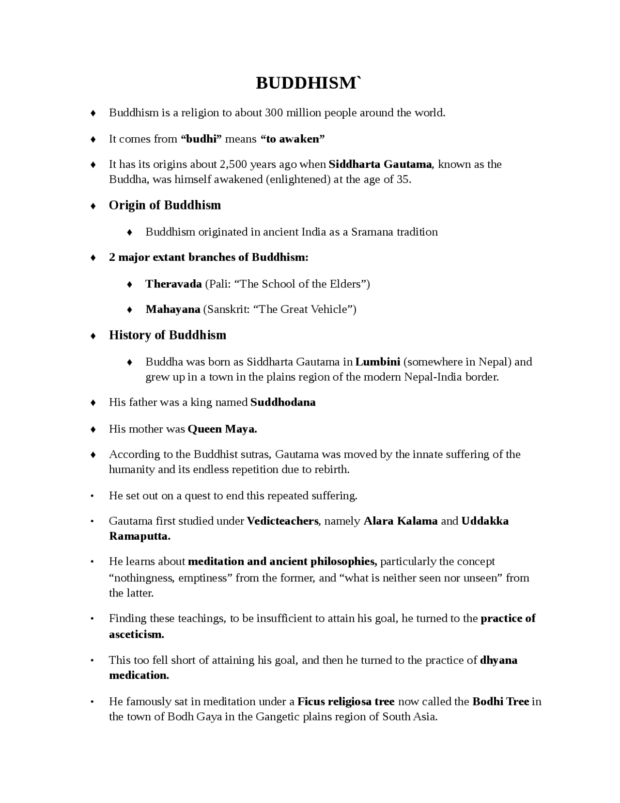 Buddhism of religion - Docsity