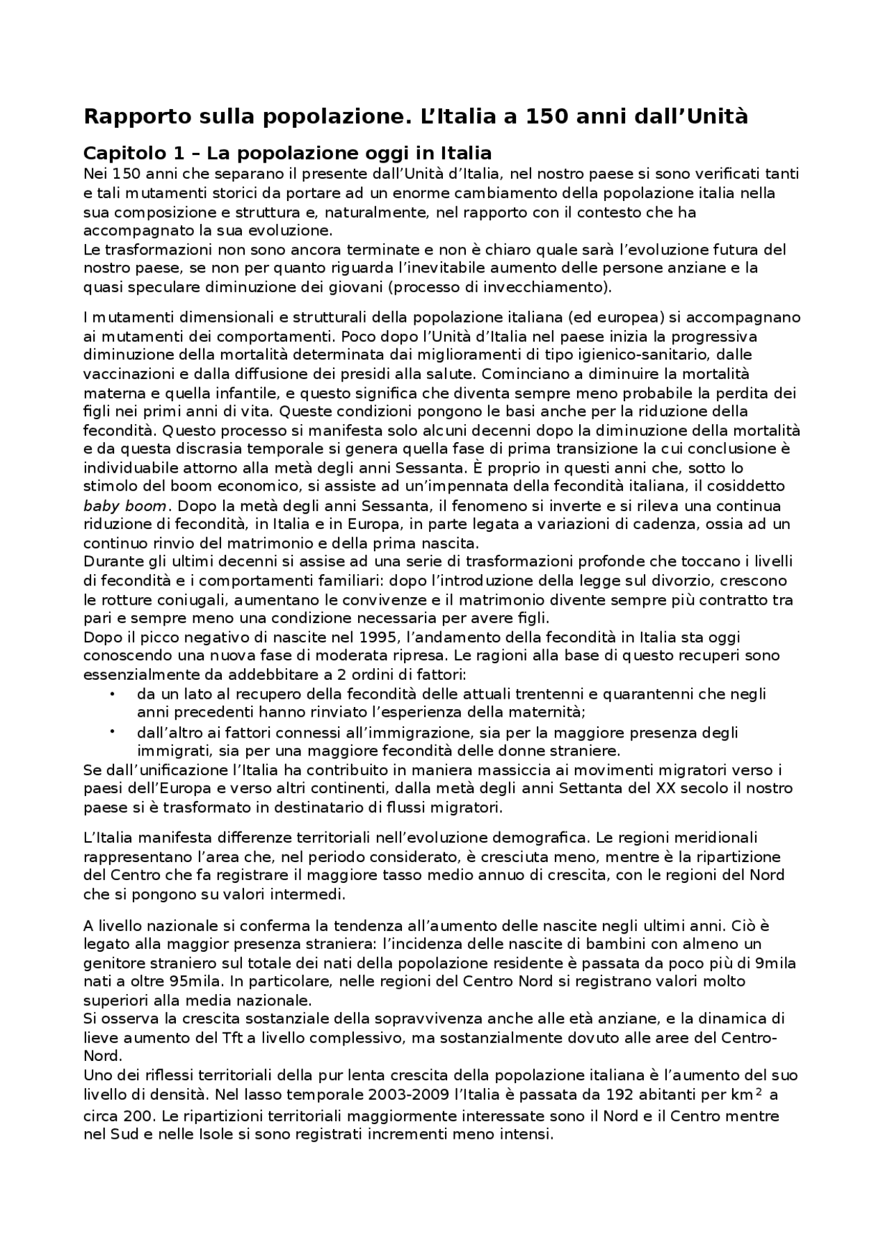 Riassunto di rapporto sulla popolazione - l'italia a 150 anni dall ...